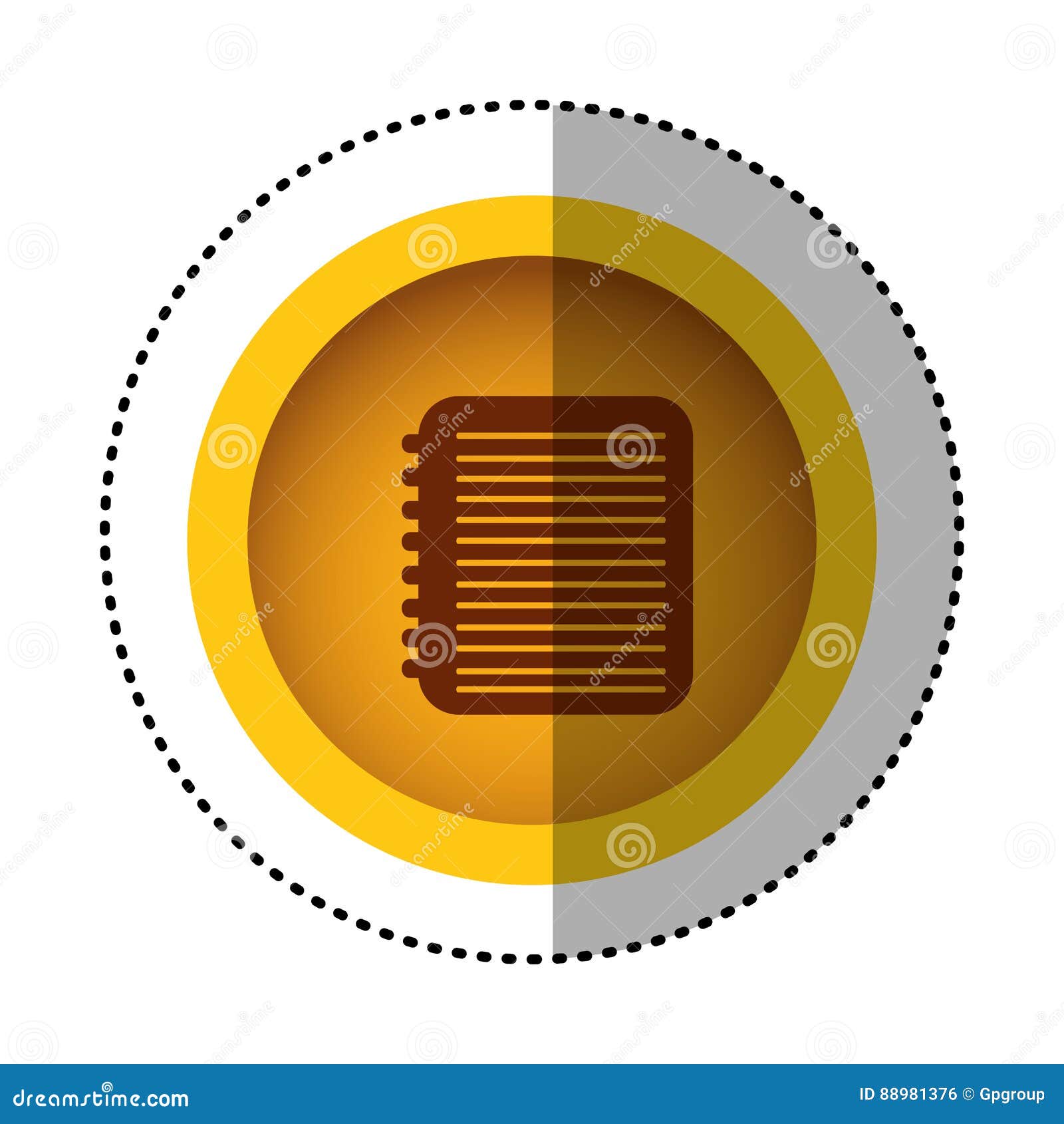 Yellow Round Emblem Notebook Write Icon Stock Illustration ...