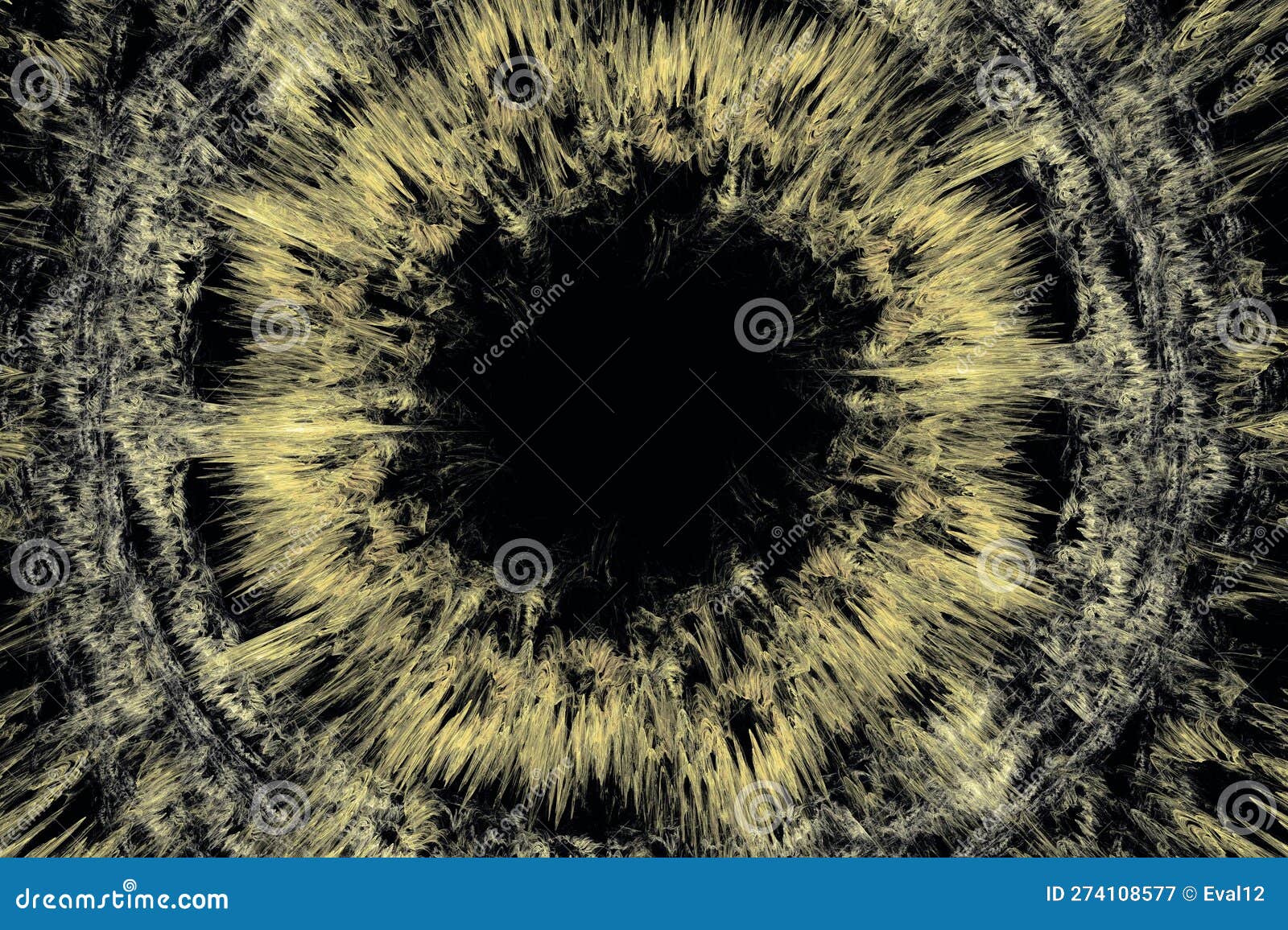 Yellow Round Pattern of Crooked Waves with a Hole on a Black Background ...