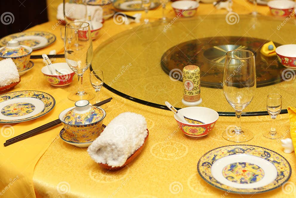 Yellow round table stock image. Image of plate, restaurant - 14232705