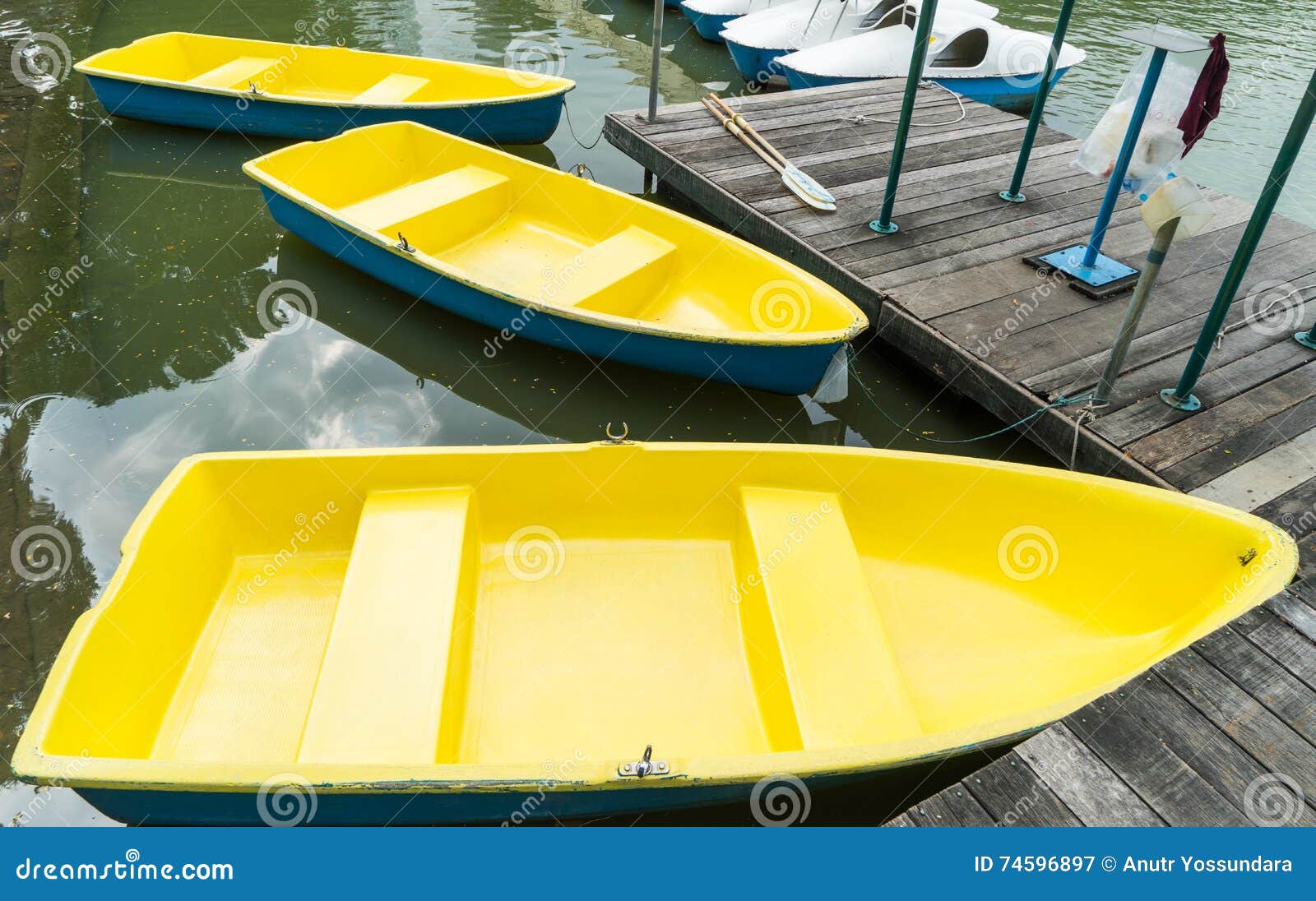 Yellow Rowing Boat Pier in Park Stock Image - Image of horizontal, blue ...