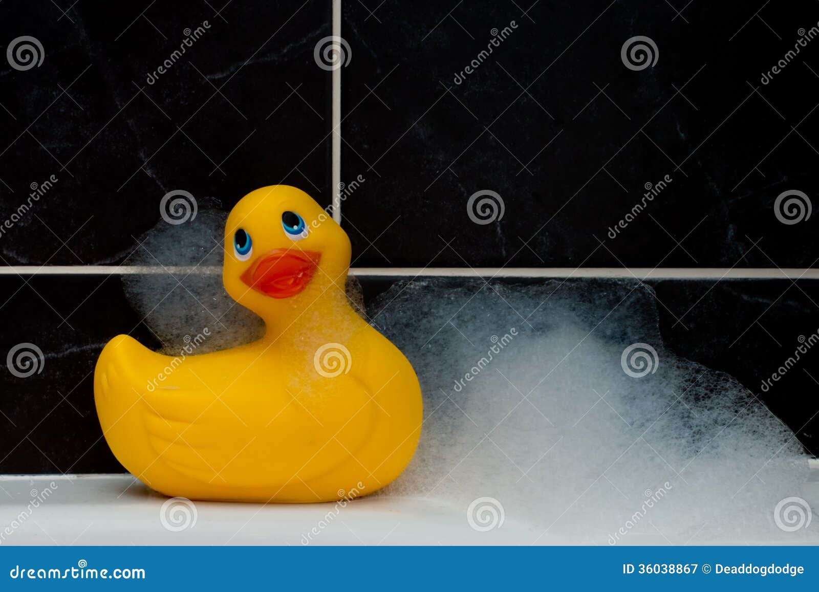 Yellow Rubber Duck in Bath Foam Stock Image - Image of shower, child ...