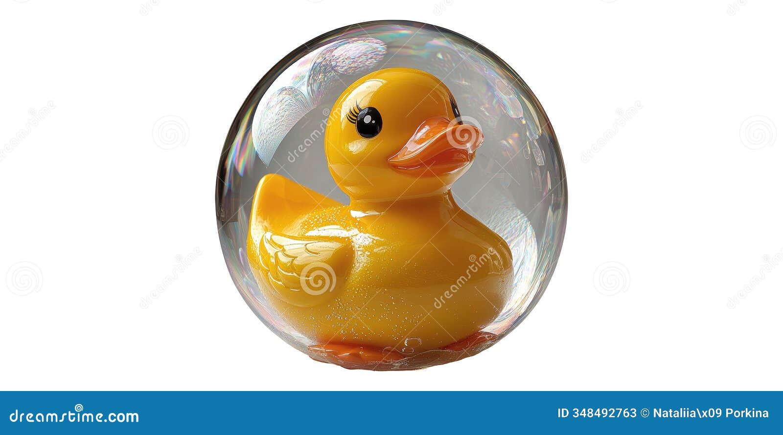 Yellow Rubber Duck Inside Glass Sphere Isolated on Transparent ...