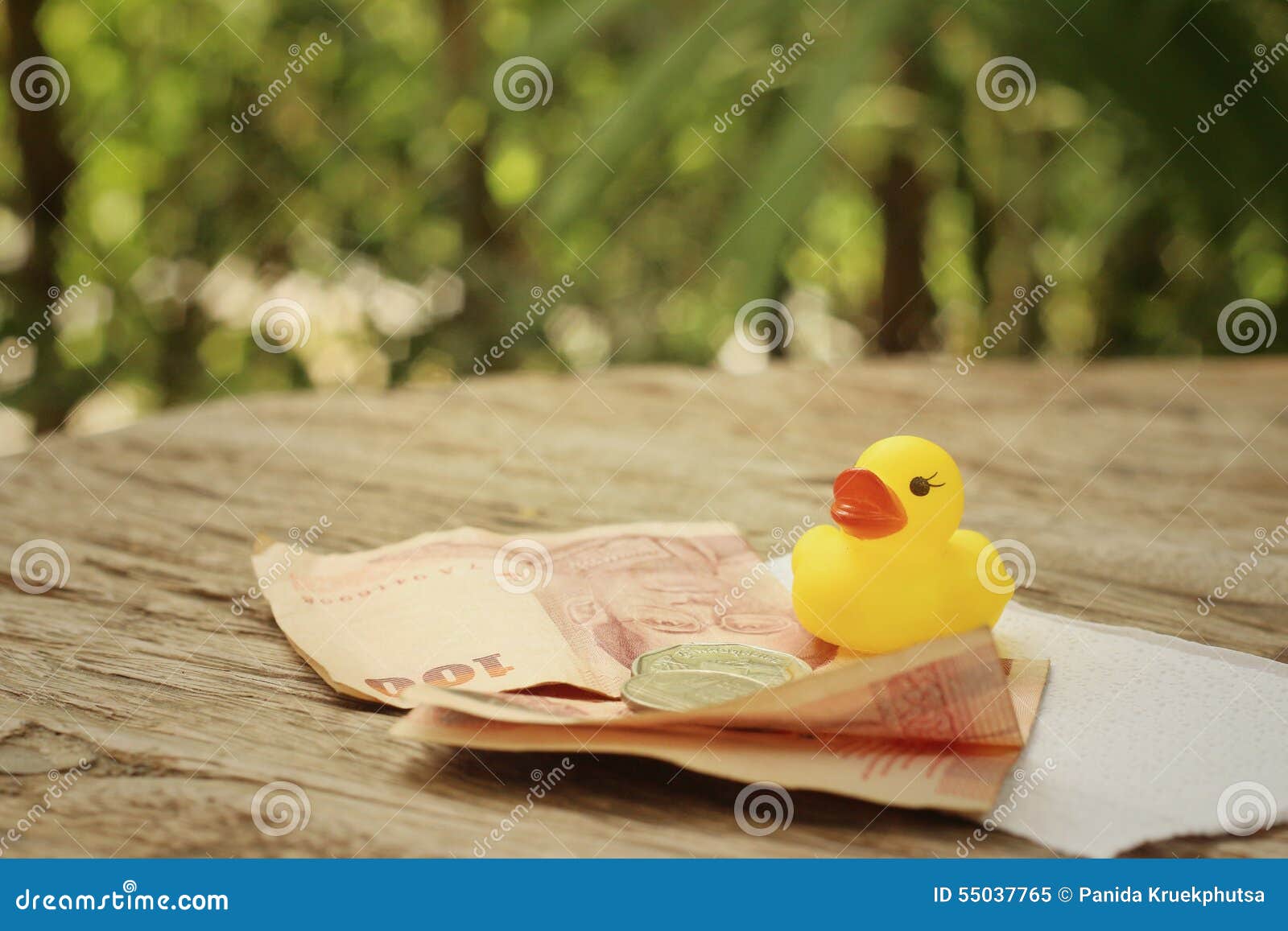 Yellow Rubber Duck with Money of Thai Bath. Stock Image - Image of bath ...