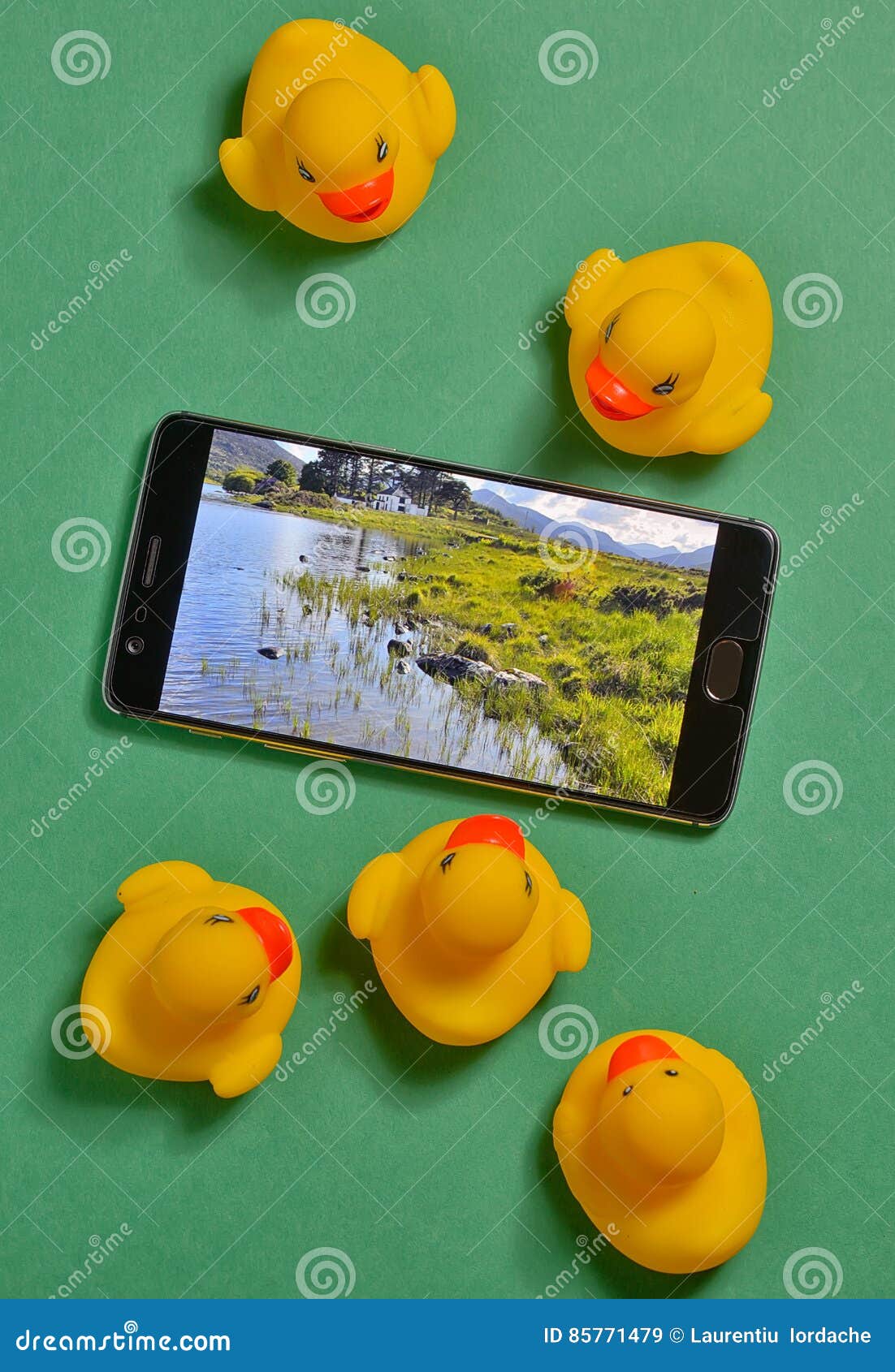 Yellow Rubber Duck and Smartphone Concept Stock Image - Image of ...
