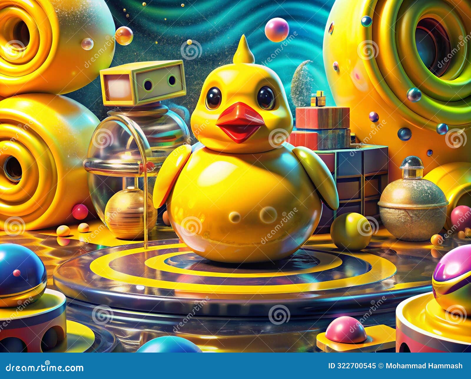 Yellow Rubber Duck Standing on a Circular Platform Surrounded by ...