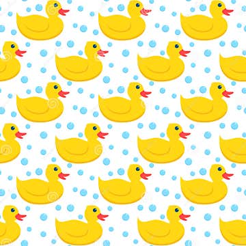 Yellow Rubber Ducks and Blue Bubbles Pattern Stock Vector - Illustration of happy, background ...