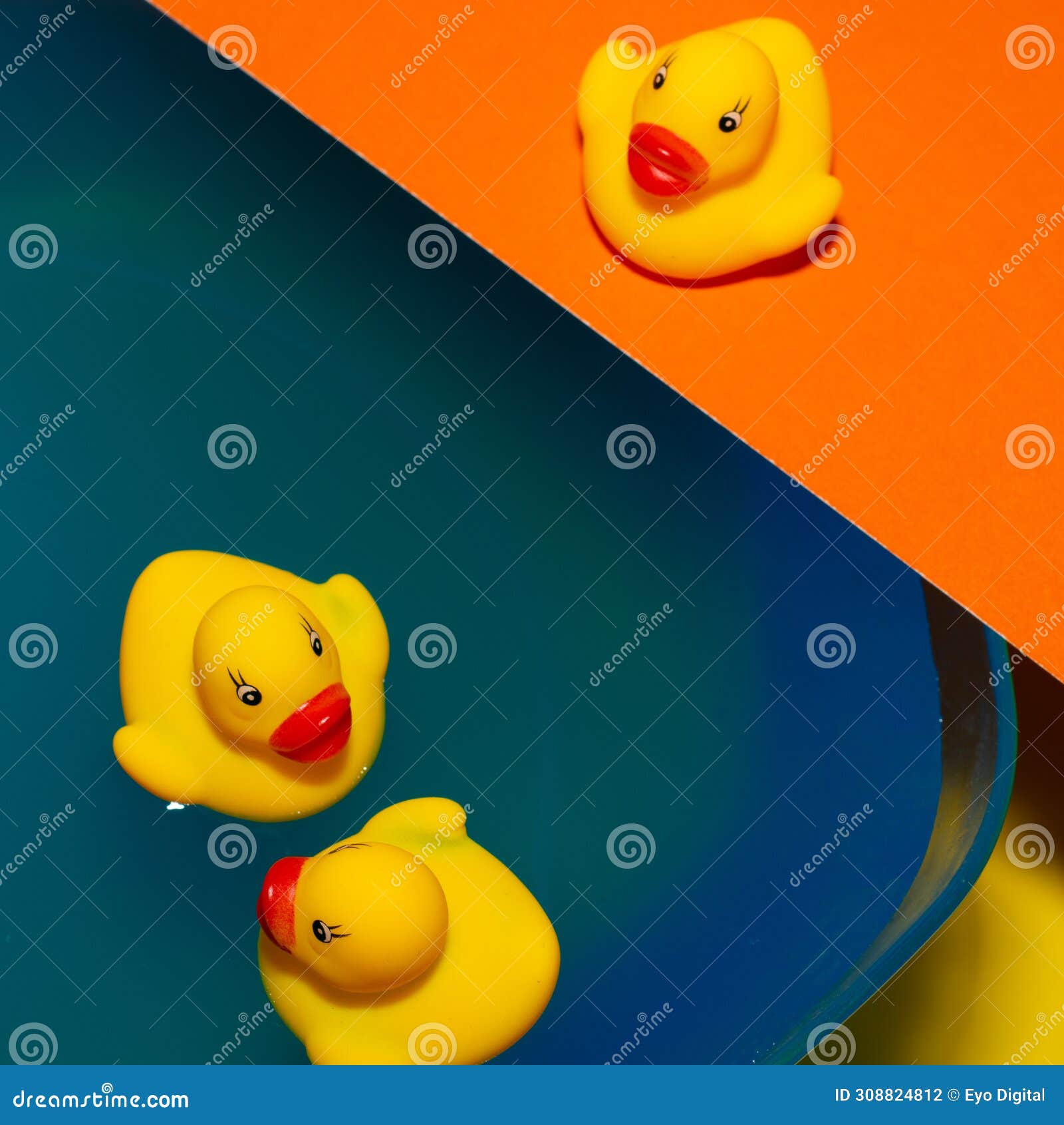 Yellow Rubber Ducks on Blue Water. Creative Summer Concept Stock Photo ...