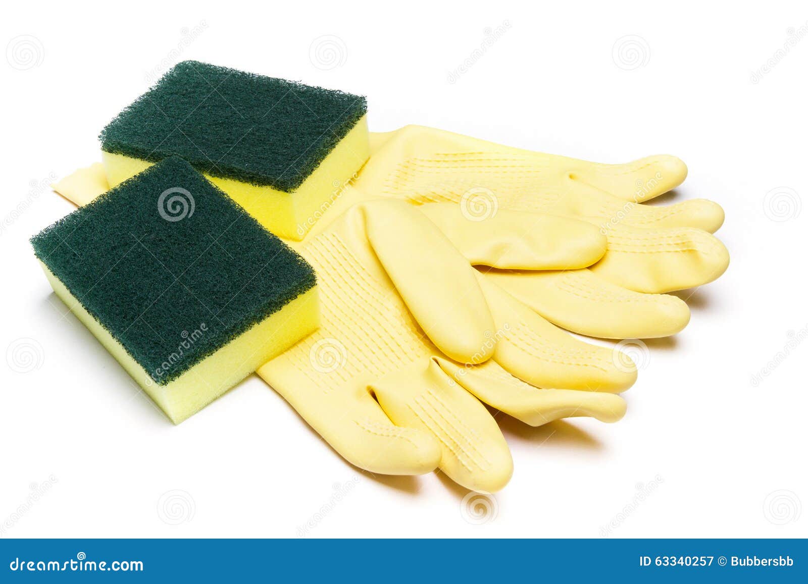 Yellow Rubber Glove and Cleaning Sponge for Cleaning. Stock Image ...