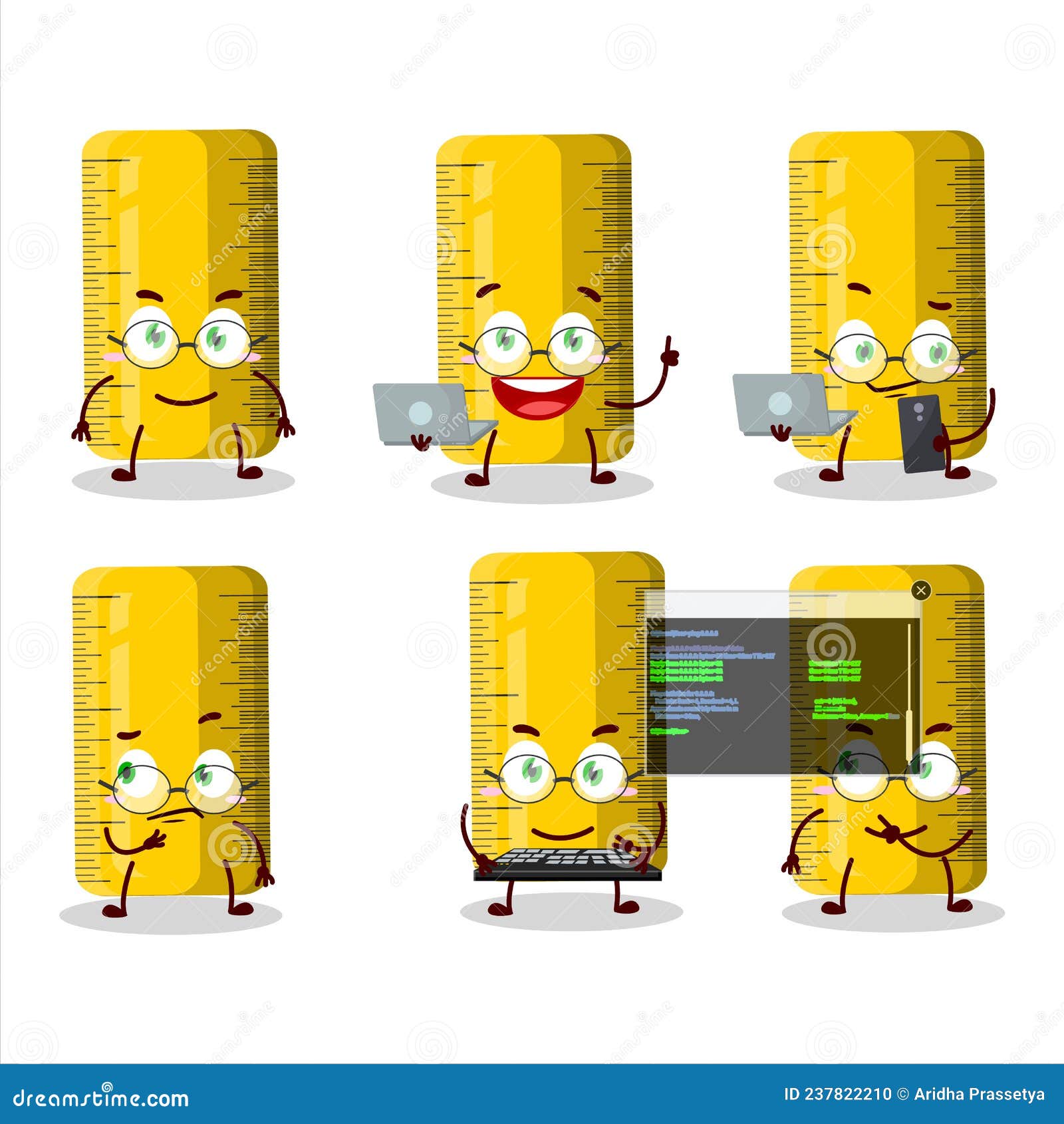 Yellow Ruler Programmer Cute Cartoon Character with Stock Vector ...