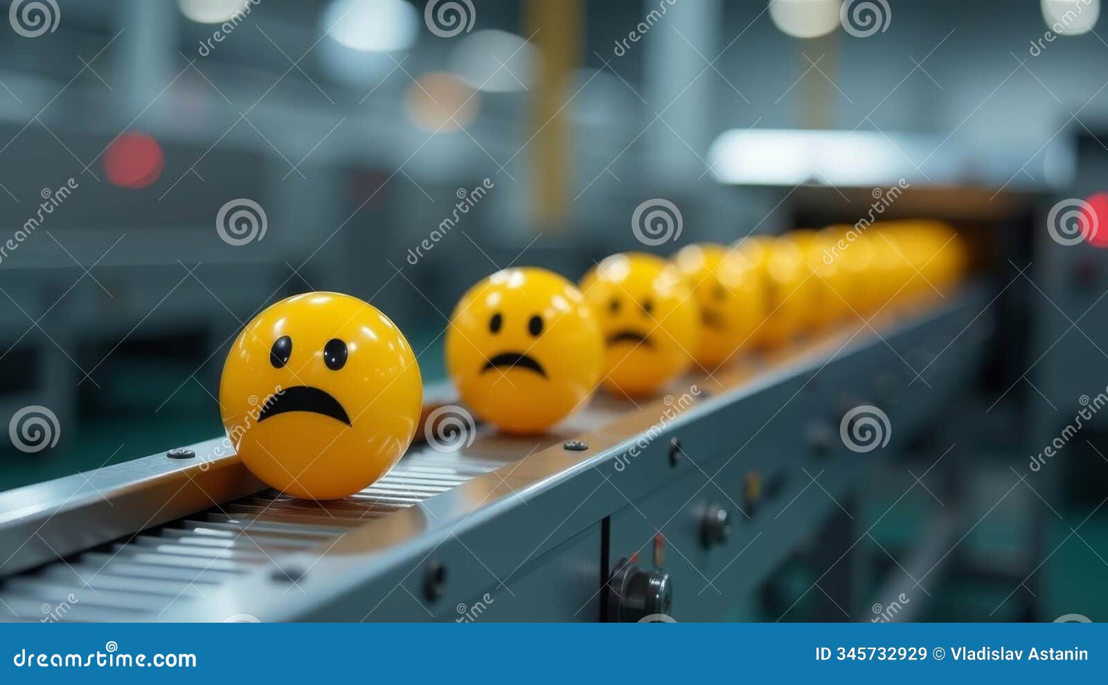 Yellow Sad Smileys are Produced on the Latest Conveyor Belt Stock Image ...
