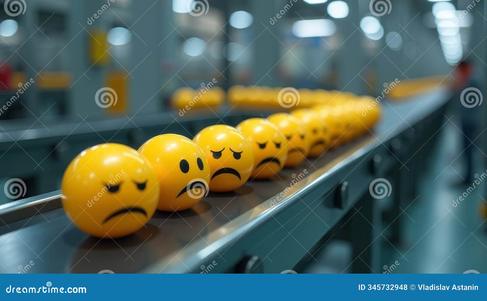Yellow Sad Smileys are Produced on the Latest Conveyor Belt Stock Photo ...