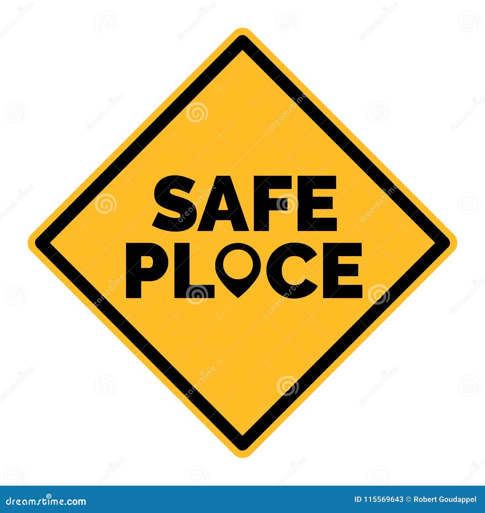 Yellow Safe Place Vector Sign with Map Pointer Stock Vector ...
