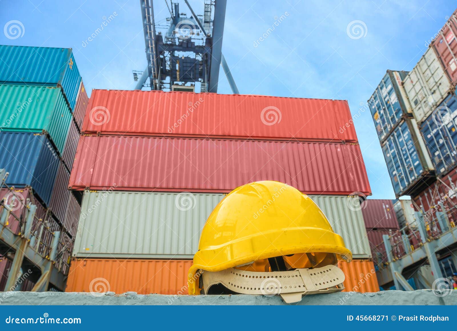 Yellow Safety Helmet on Container Ship Stock Image - Image of ...