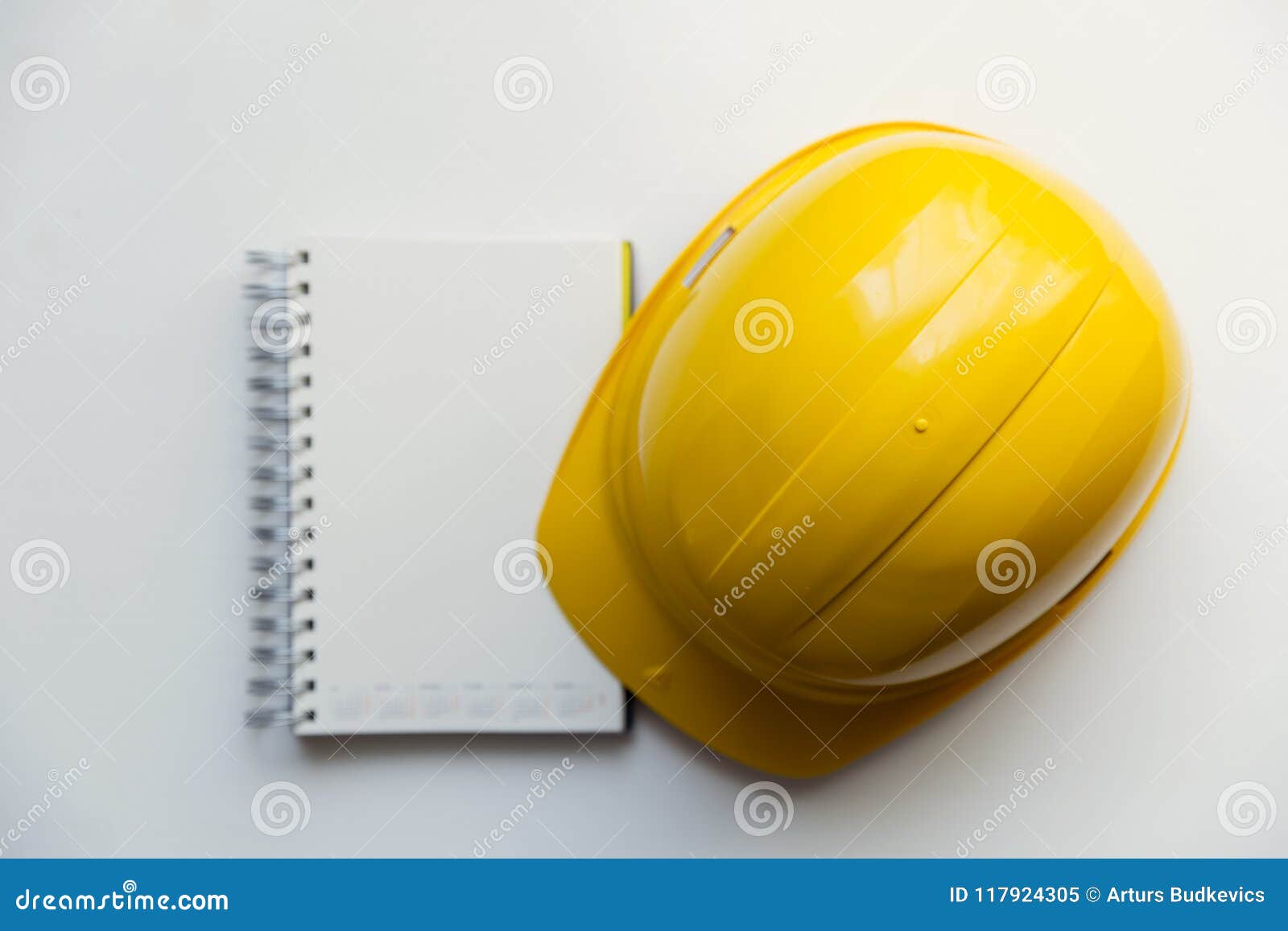 Yellow Safety Helmet and Notebook Isolated on White Background ...