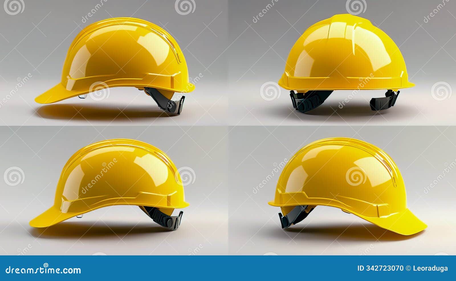 A Yellow Safety Helmet Shown in Four Different Projections: Front View ...