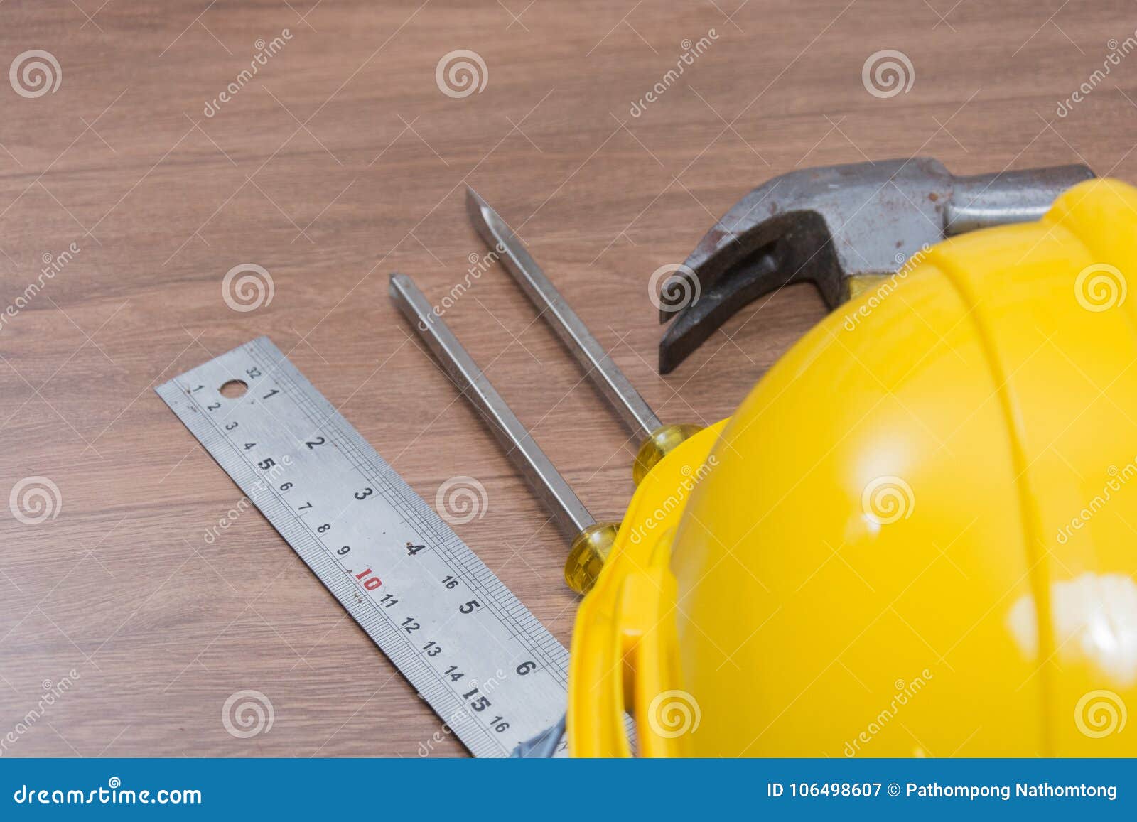 Yellow Safety Helmet and Some Tools Stock Image - Image of color ...