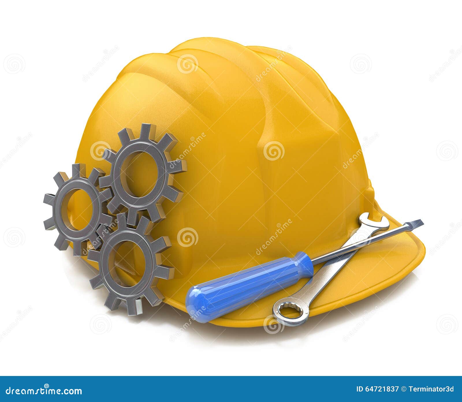 Yellow Safety Helmet and Tools with Gears. 3D Icon on W Stock ...