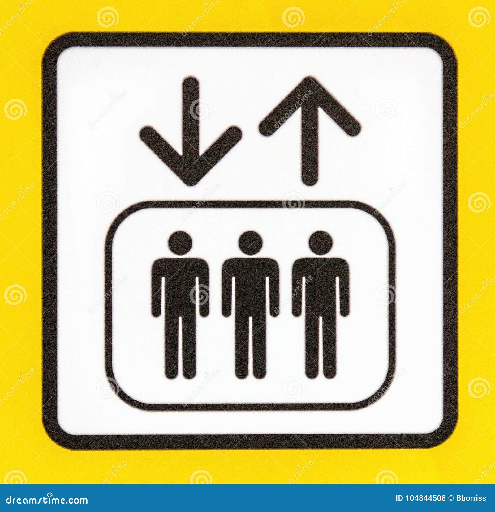 Yellow Safety Sign with Arrow and the People. Stock Photo - Image of ...
