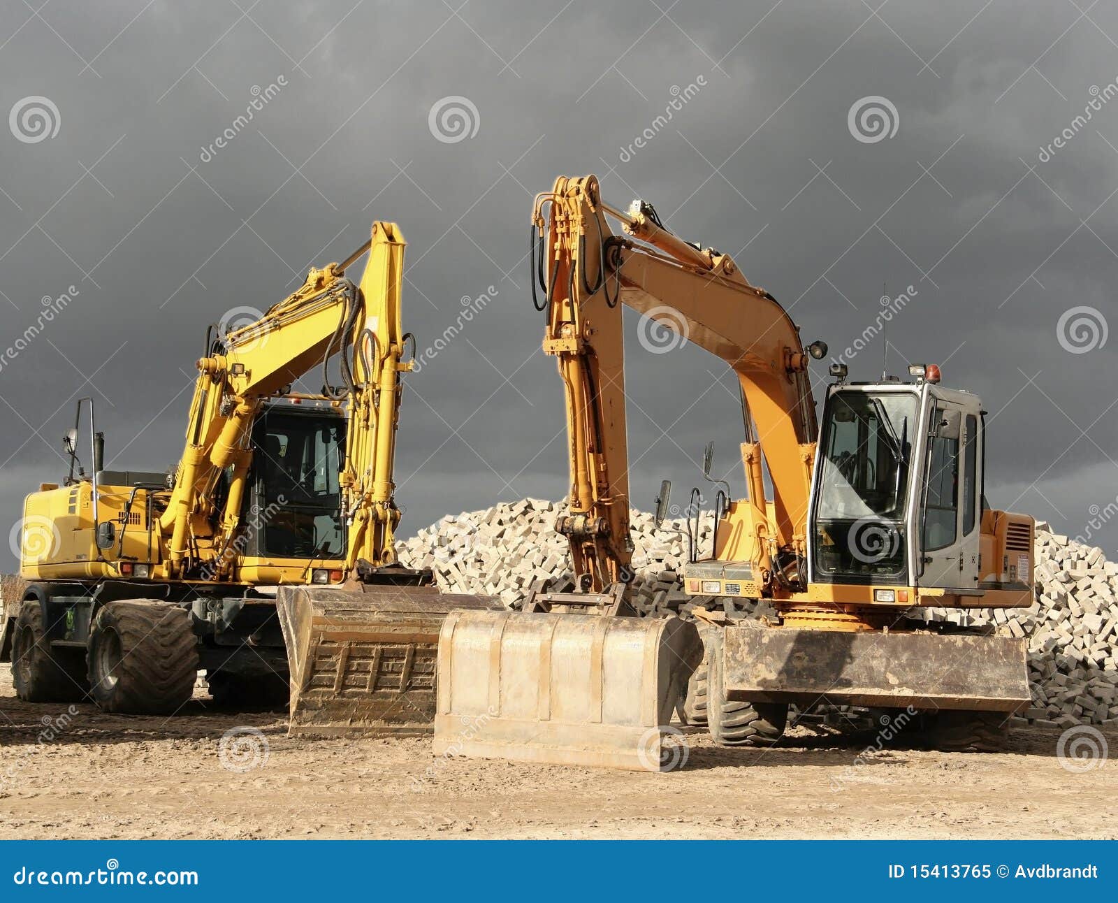 Yellow sand diggers stock image. Image of excavating - 15413765