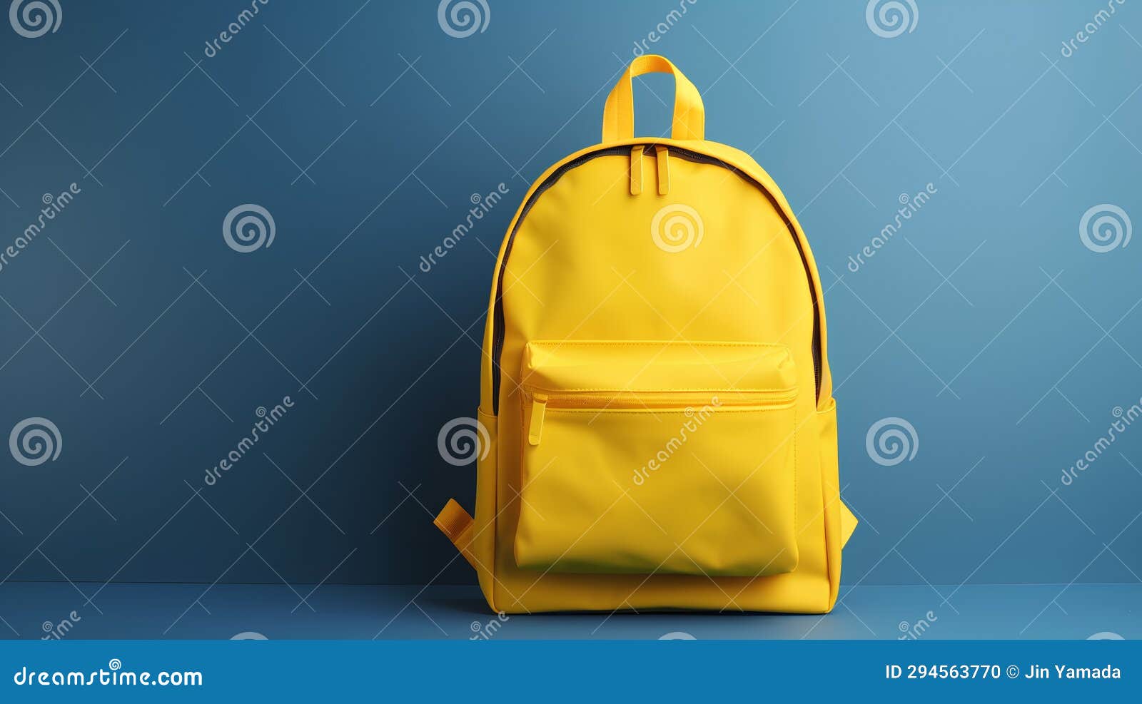 Yellow School Backpack Isolated on Blue Background. Back To School ...