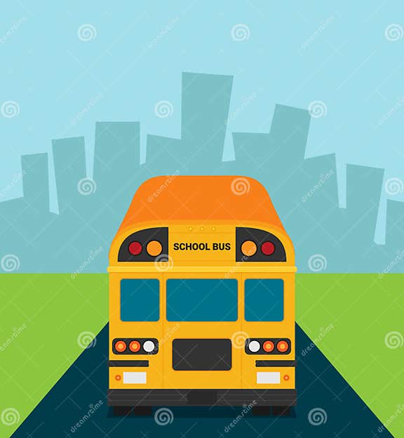Yellow School Bus Back View Flat Illustration on Background Stock ...