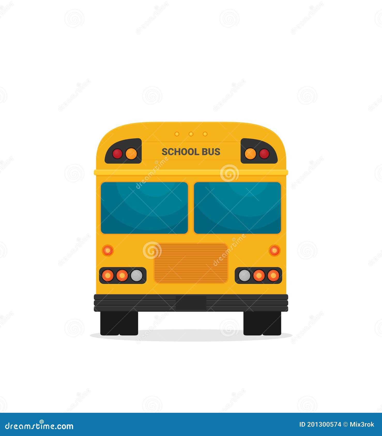 Yellow School Bus Back View Flat Illustration on Background Stock ...