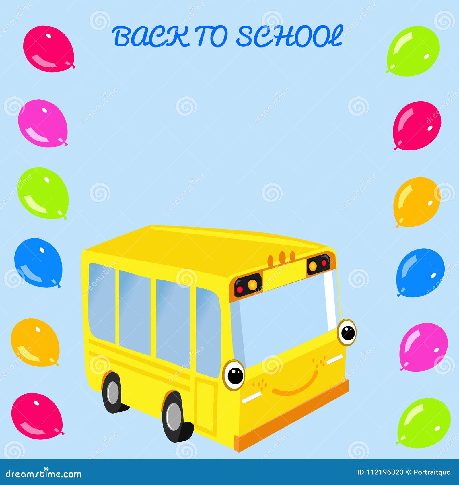 Yellow School Bus and Balloons Stock Illustration - Illustration of ...
