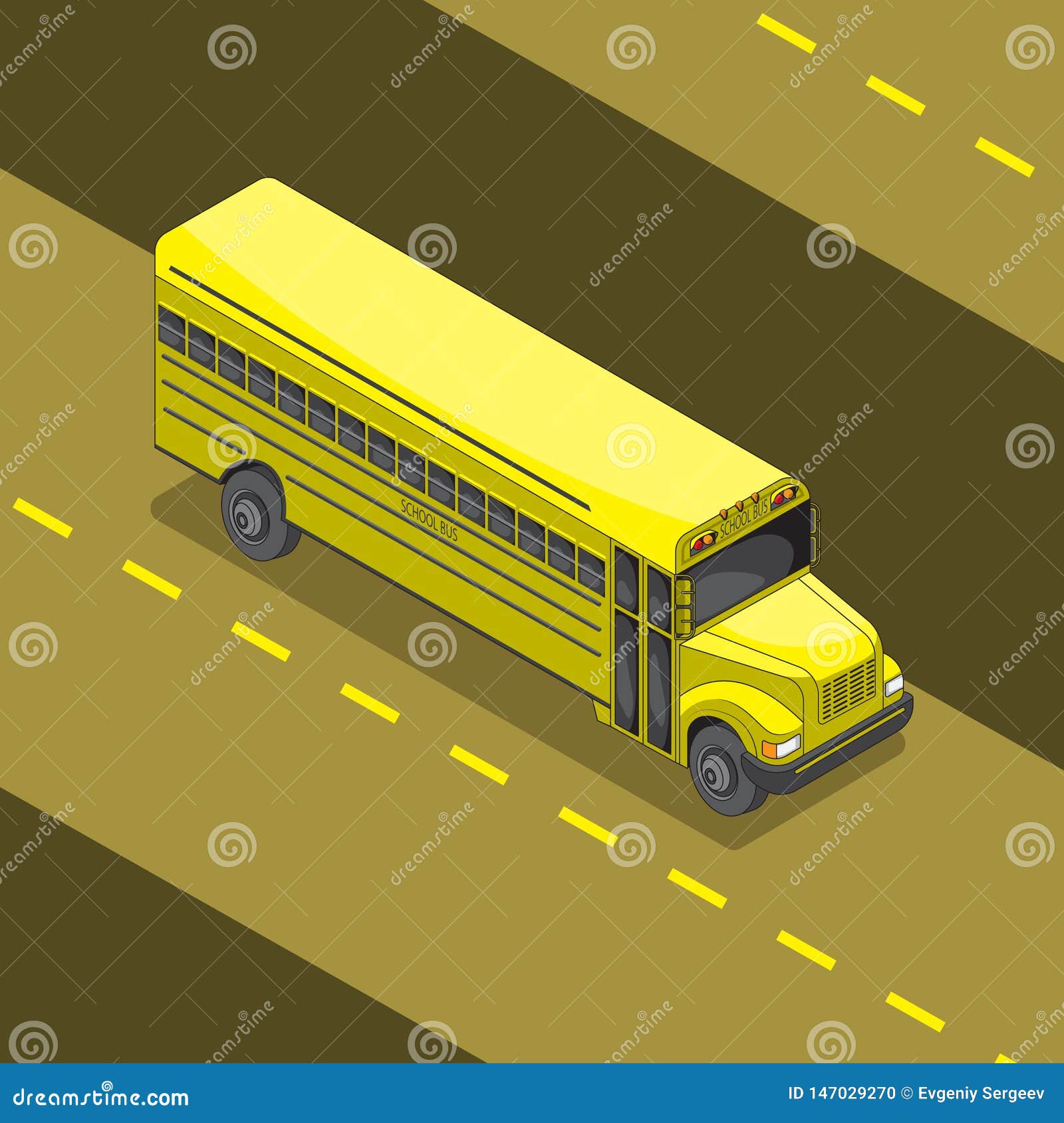 Yellow School Bus Cartoon 3 D Angle. Vector Image Stock Vector ...