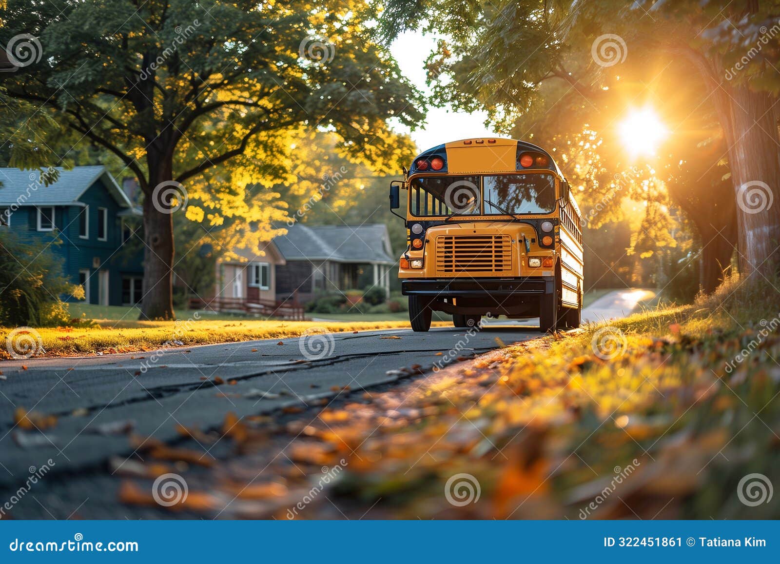 Yellow School Bus Driving on Road in Countryside Side View. Stock Image ...