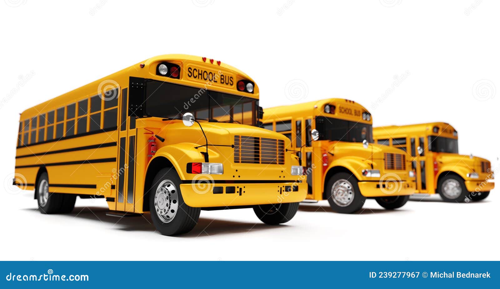 Yellow School Bus Fleet Isolated on White Stock Image - Image of ...