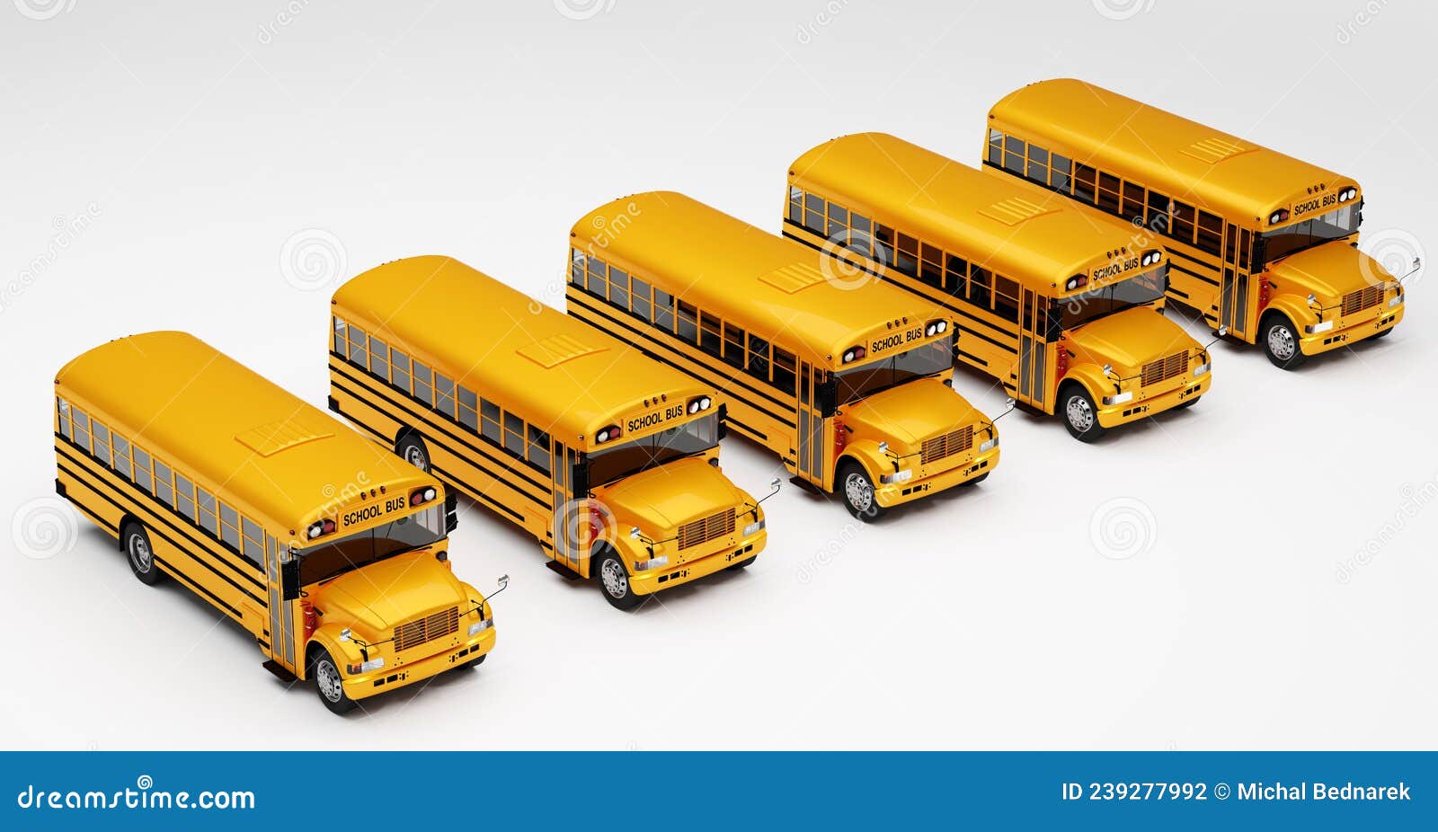 Yellow School Bus Fleet Isolated on White Stock Photo - Image of copy ...