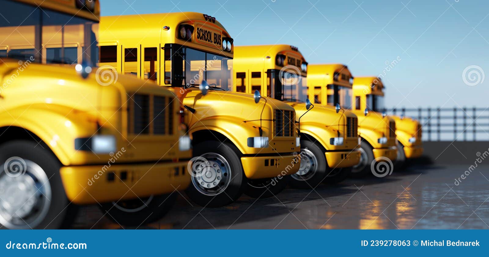 Yellow School Bus Fleet on Parking Stock Image - Image of transport ...