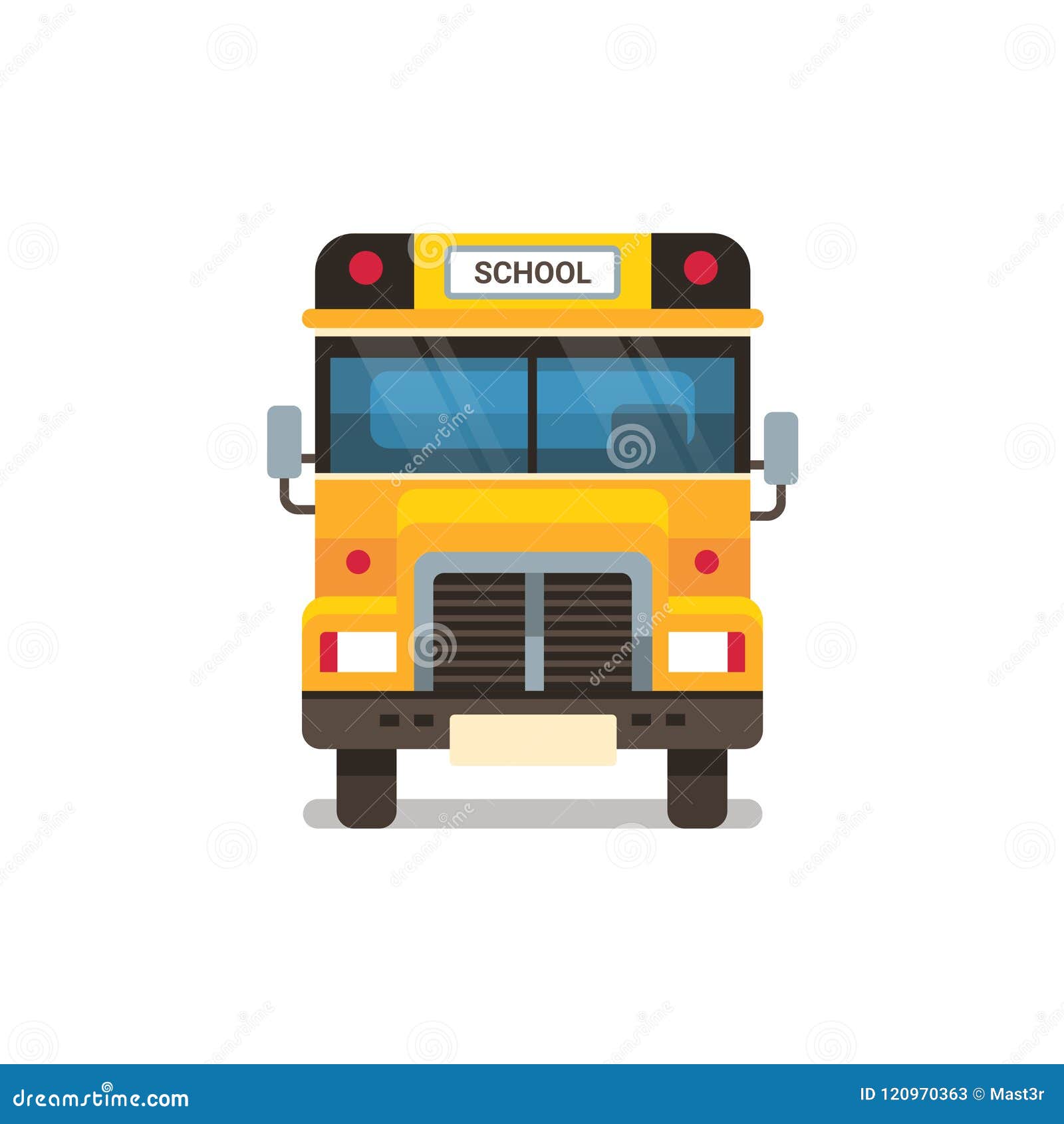 Yellow School Bus Front View Pupils Transport Concept on White ...