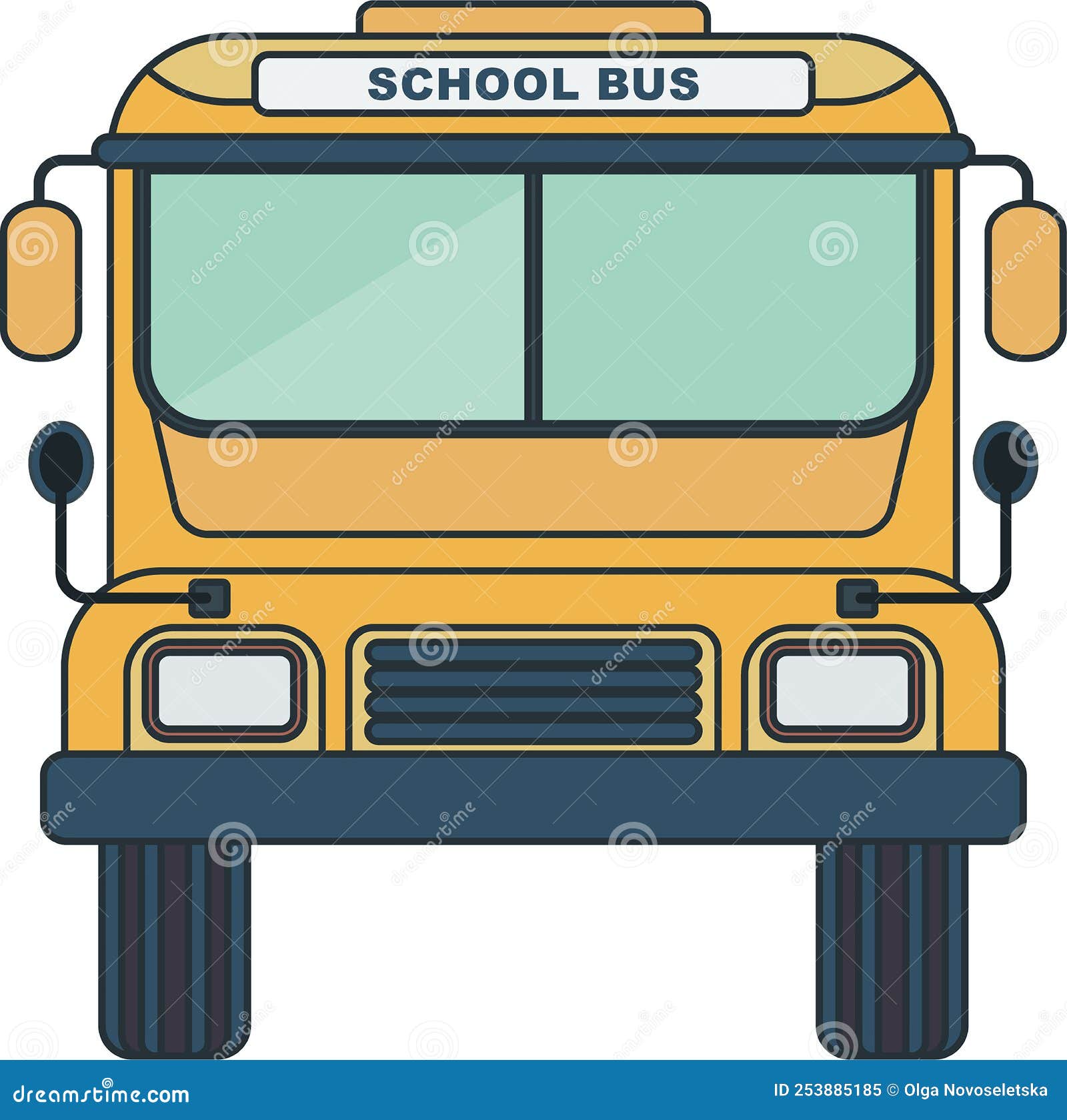 Yellow School Bus Front View. Transporting Schoolchildren Stock ...