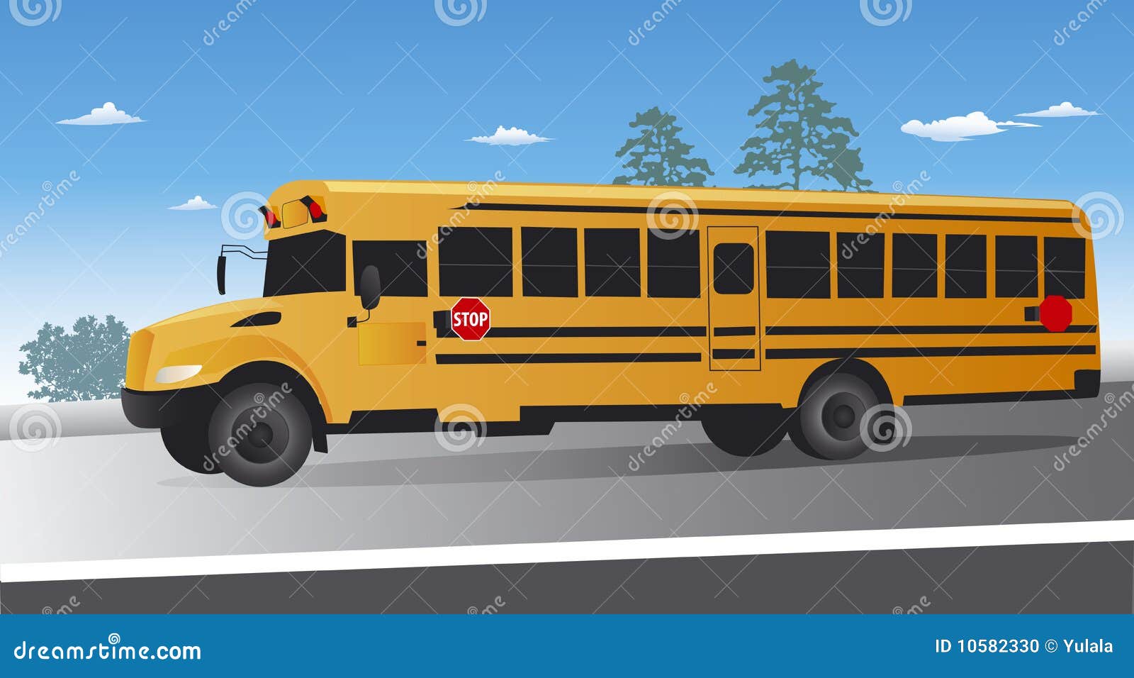 Yellow School Bus In Motion In Cartoon Style As A Sticker. Vector ...
