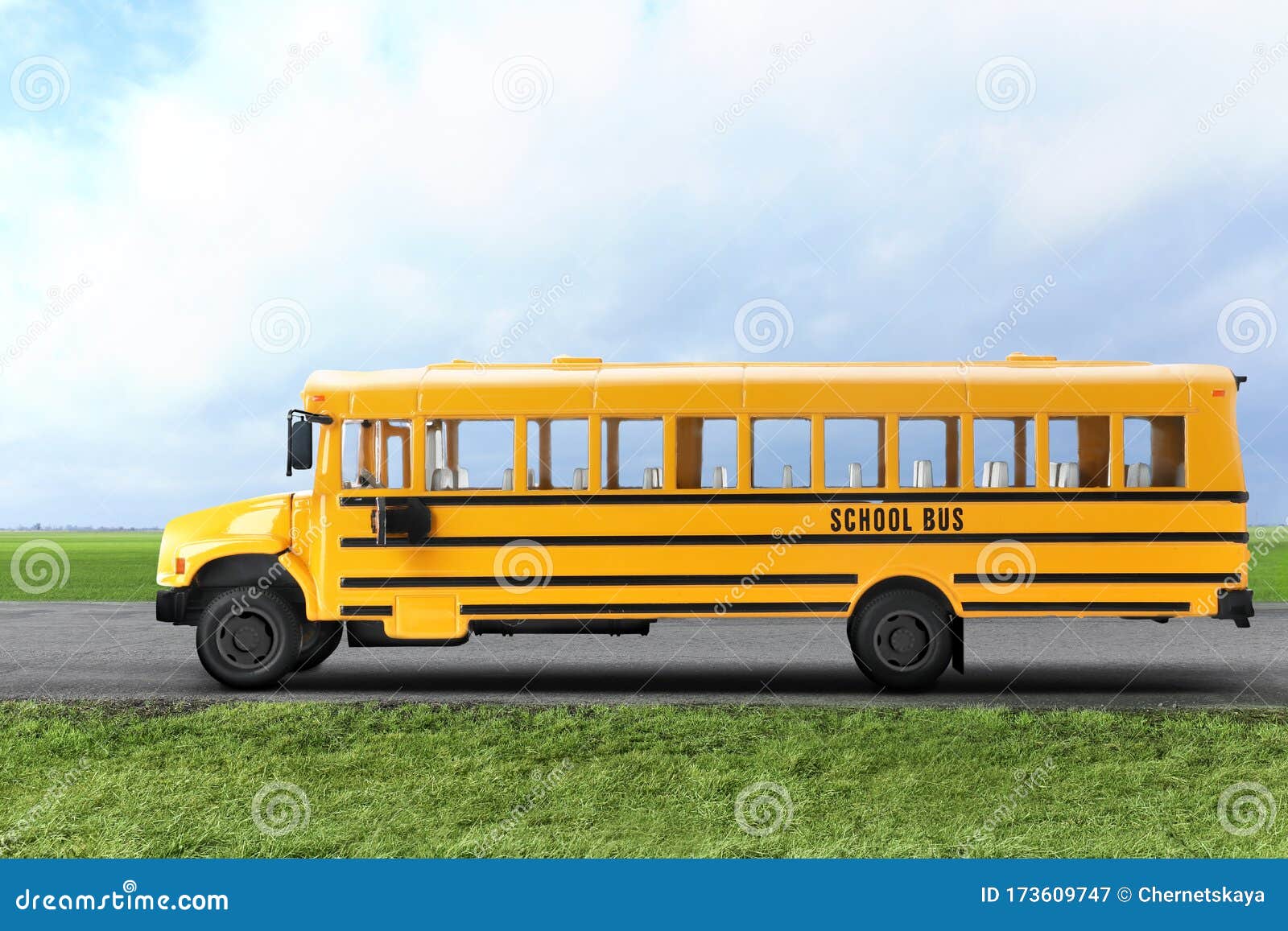 Yellow School Bus on Road Outdoors. Transport for Students Stock Image ...