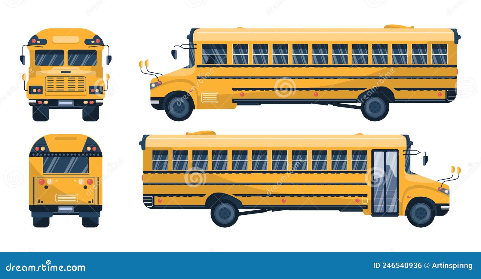 School Bus Side View Flat Front