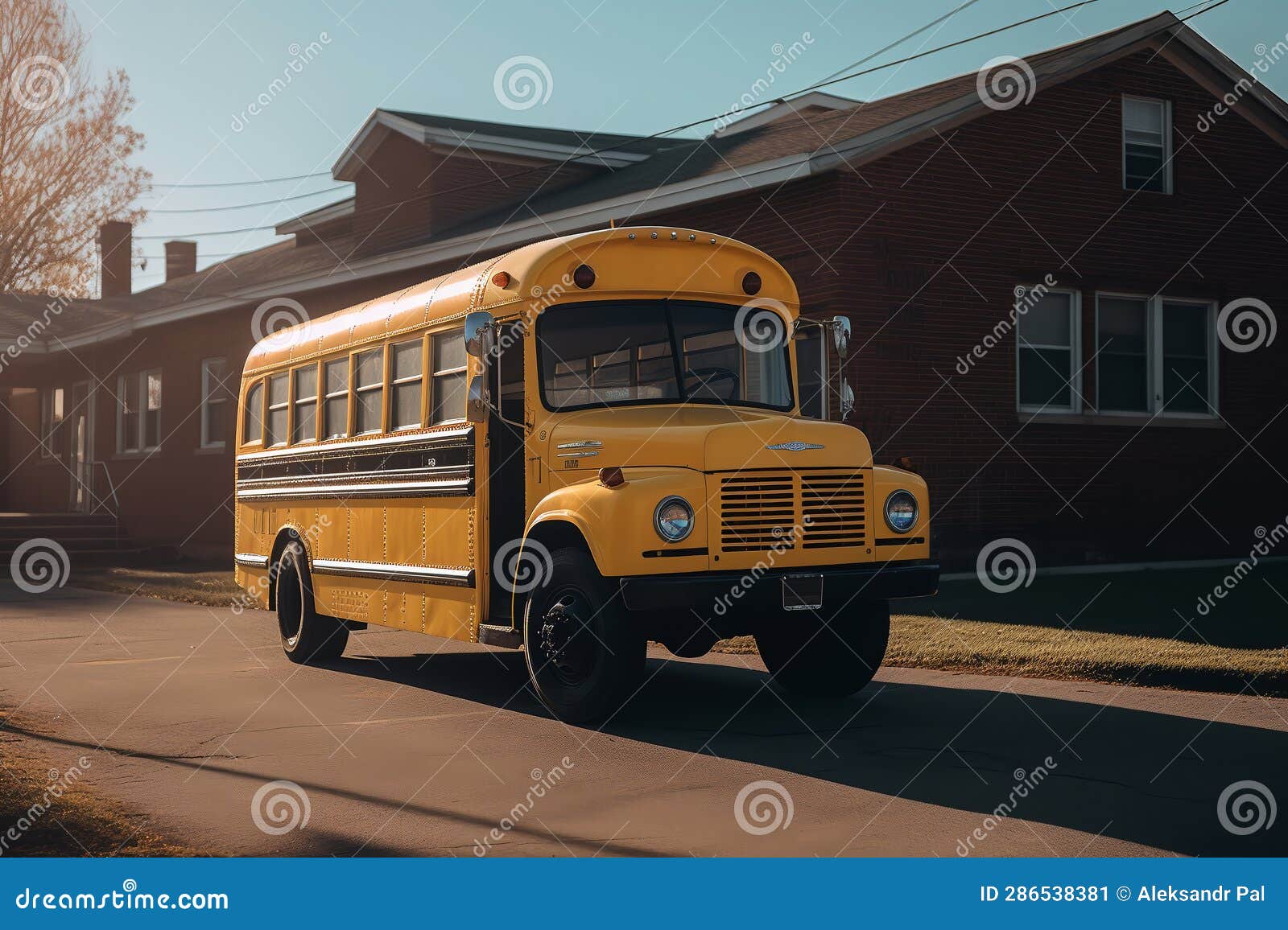 Yellow School Bus, Sunny Day. Back To School. Ai Generative Stock Image ...