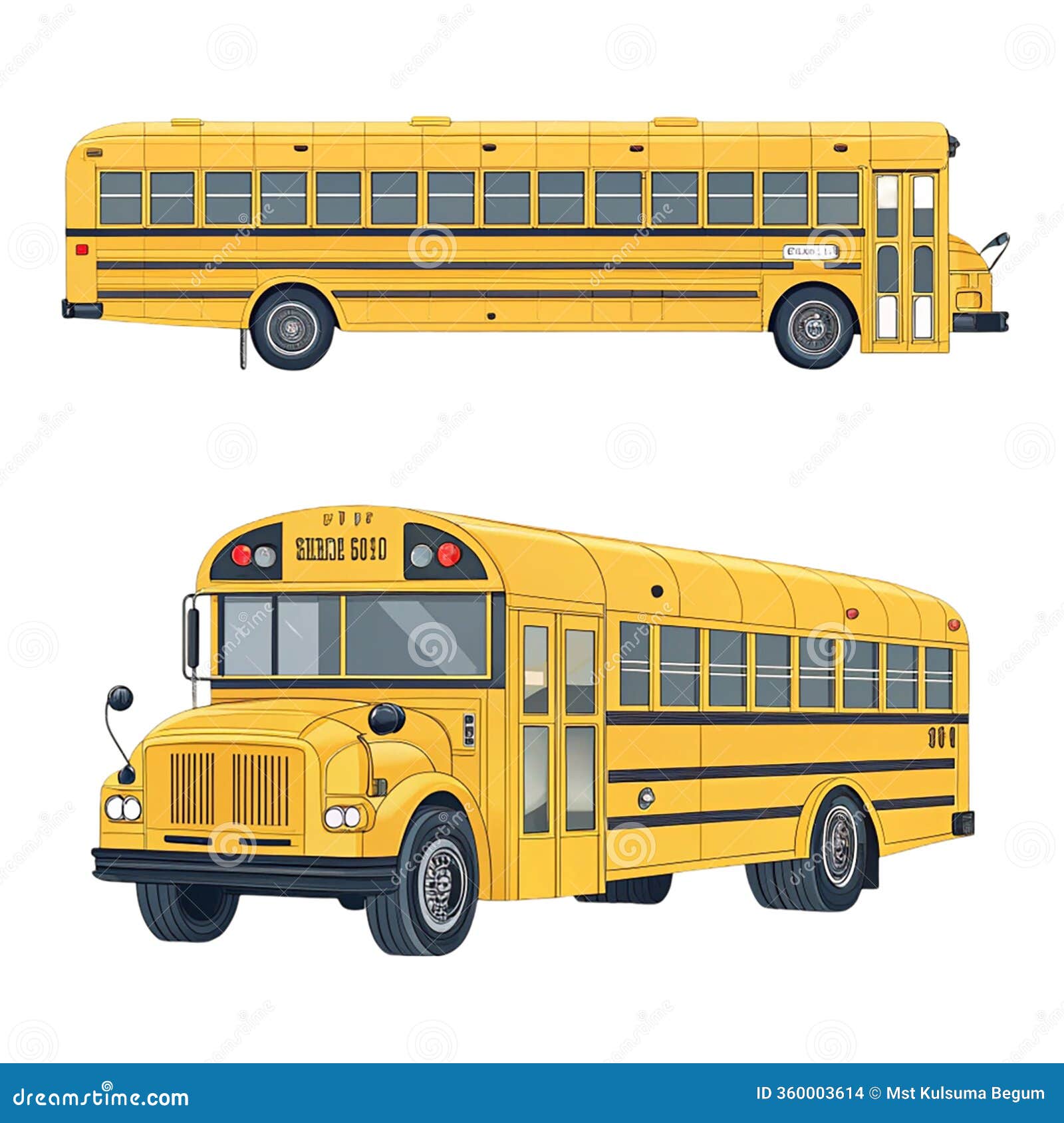 Yellow School Bus Vector Illustration from Multiple Angles for ...