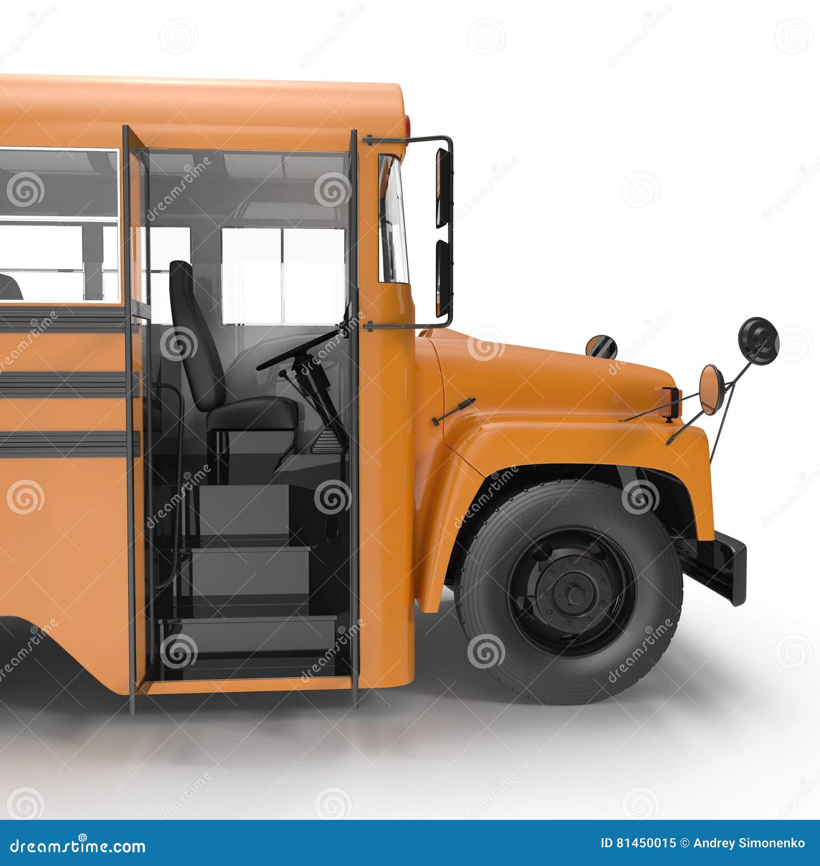 Yellow School Bus on White. Door Opened. 3D Illustration Stock ...