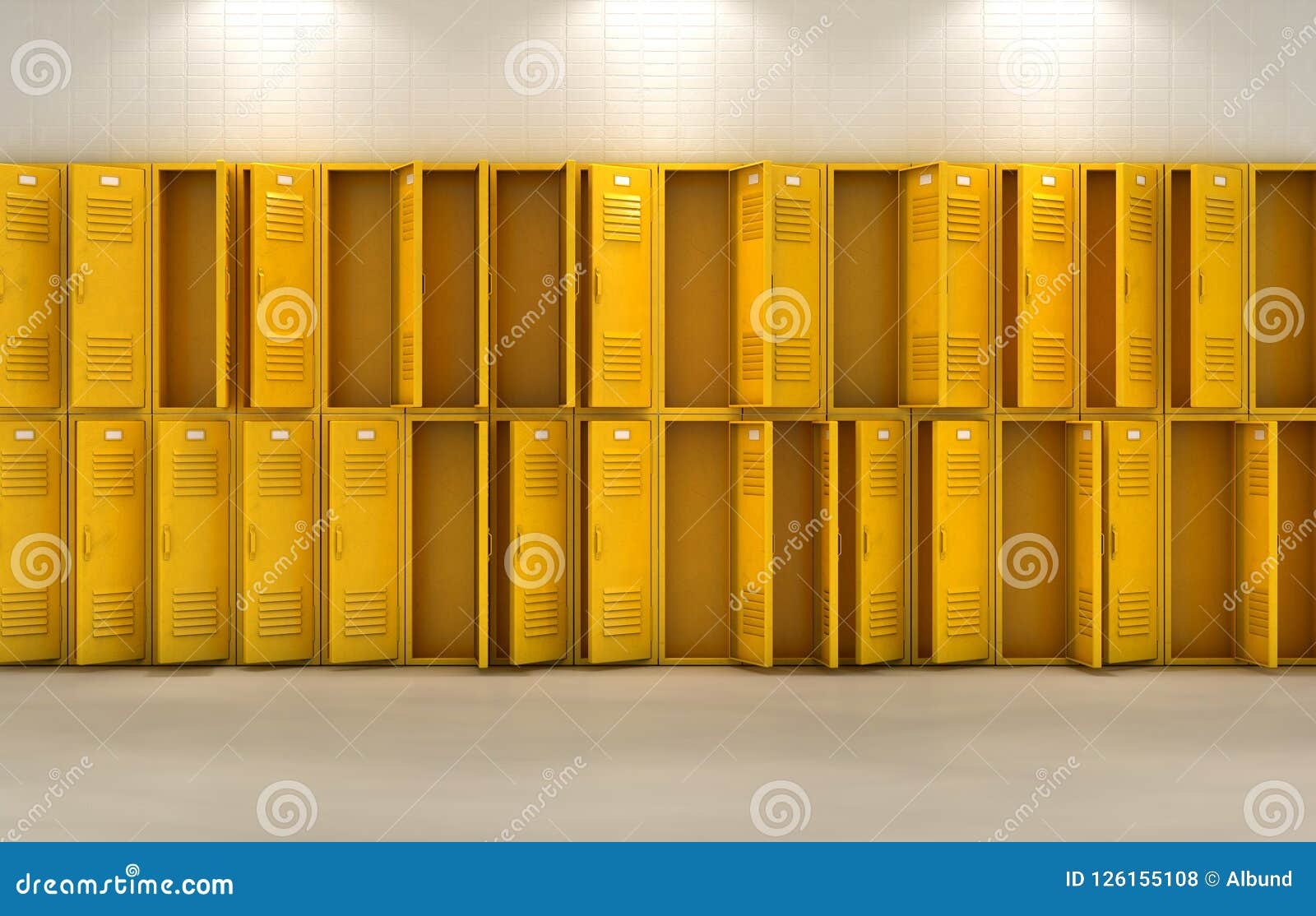Yellow School Lockers stock photo. Image of hallway - 126155108