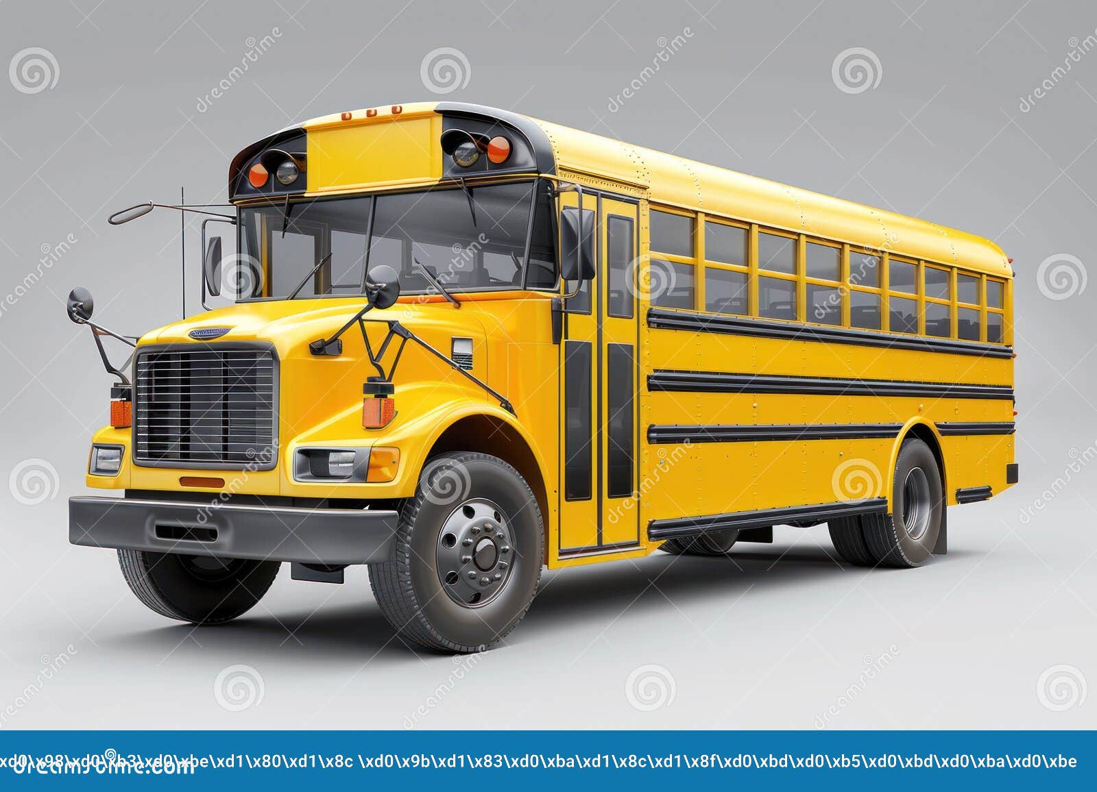Yellow School Passenger Bus Isolated on Light Gray Background Stock ...