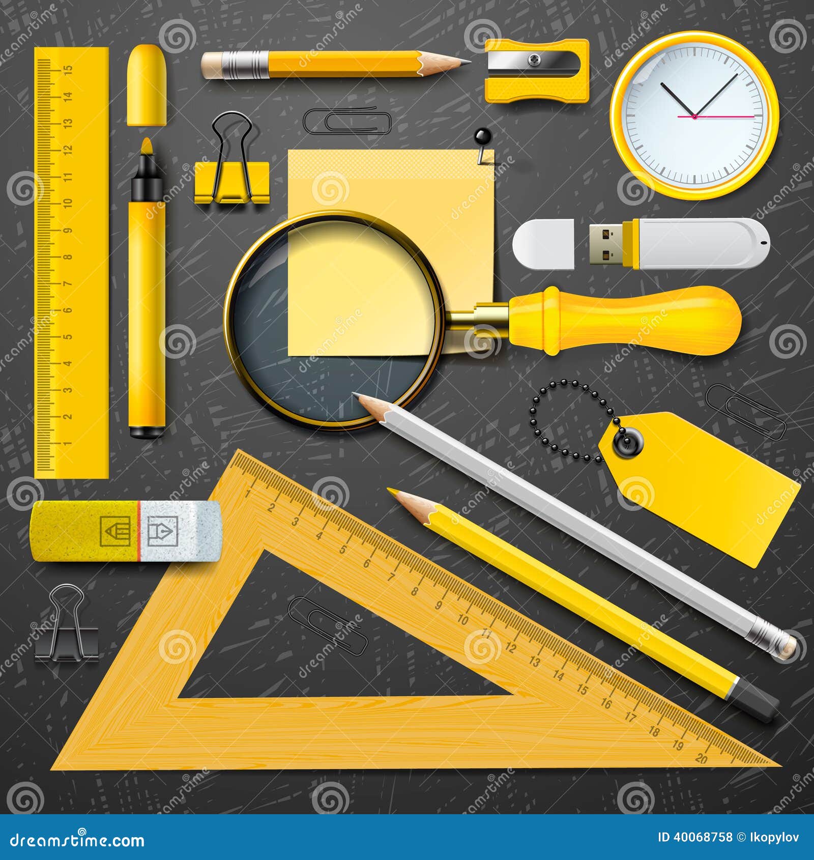 Yellow school supplies stock vector. Illustration of blank - 40068758