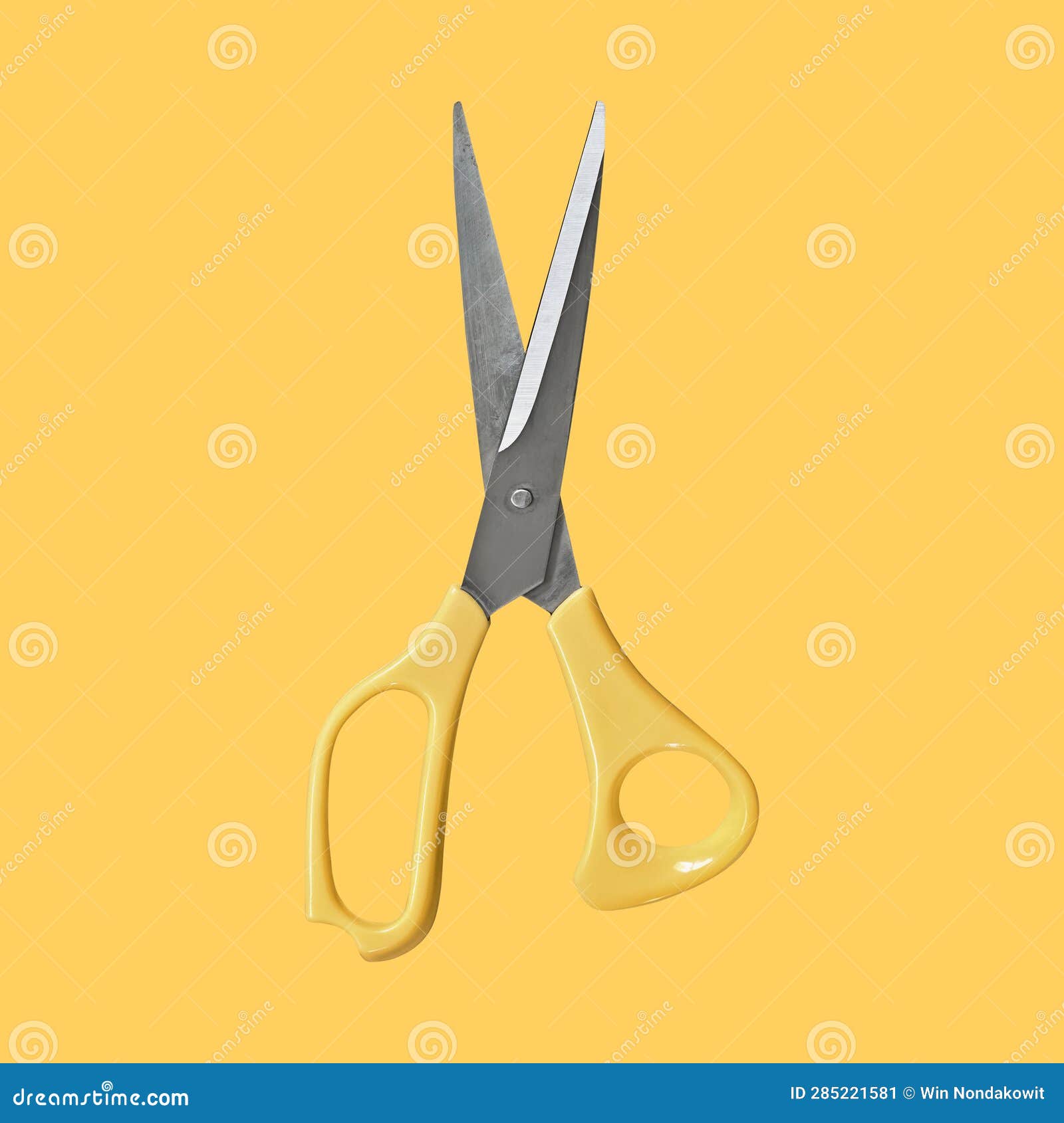 Yellow Color Backdrop with a Scissors Stock Image - Image of stationery ...
