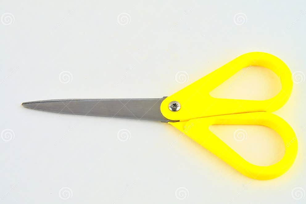 Yellow Scissors Isolated on a White Background. Top View Stock Photo ...