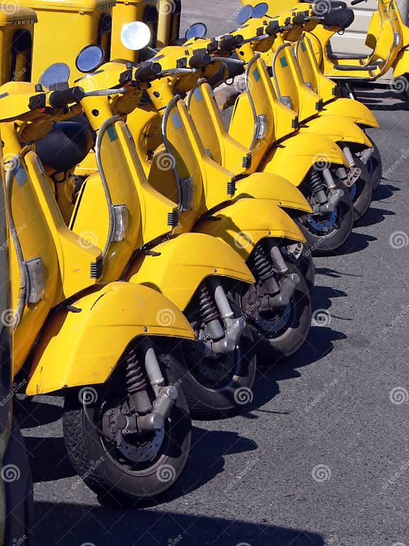 Yellow Scooters stock image. Image of eight, street, letter - 24613825