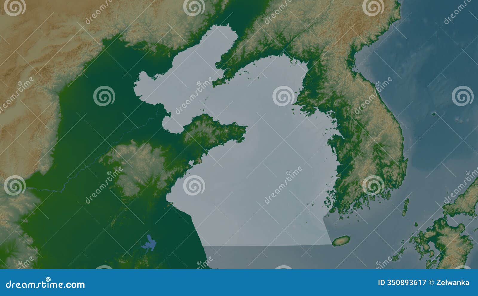 Yellow Sea Highlighted. Physical Map Stock Illustration - Illustration ...