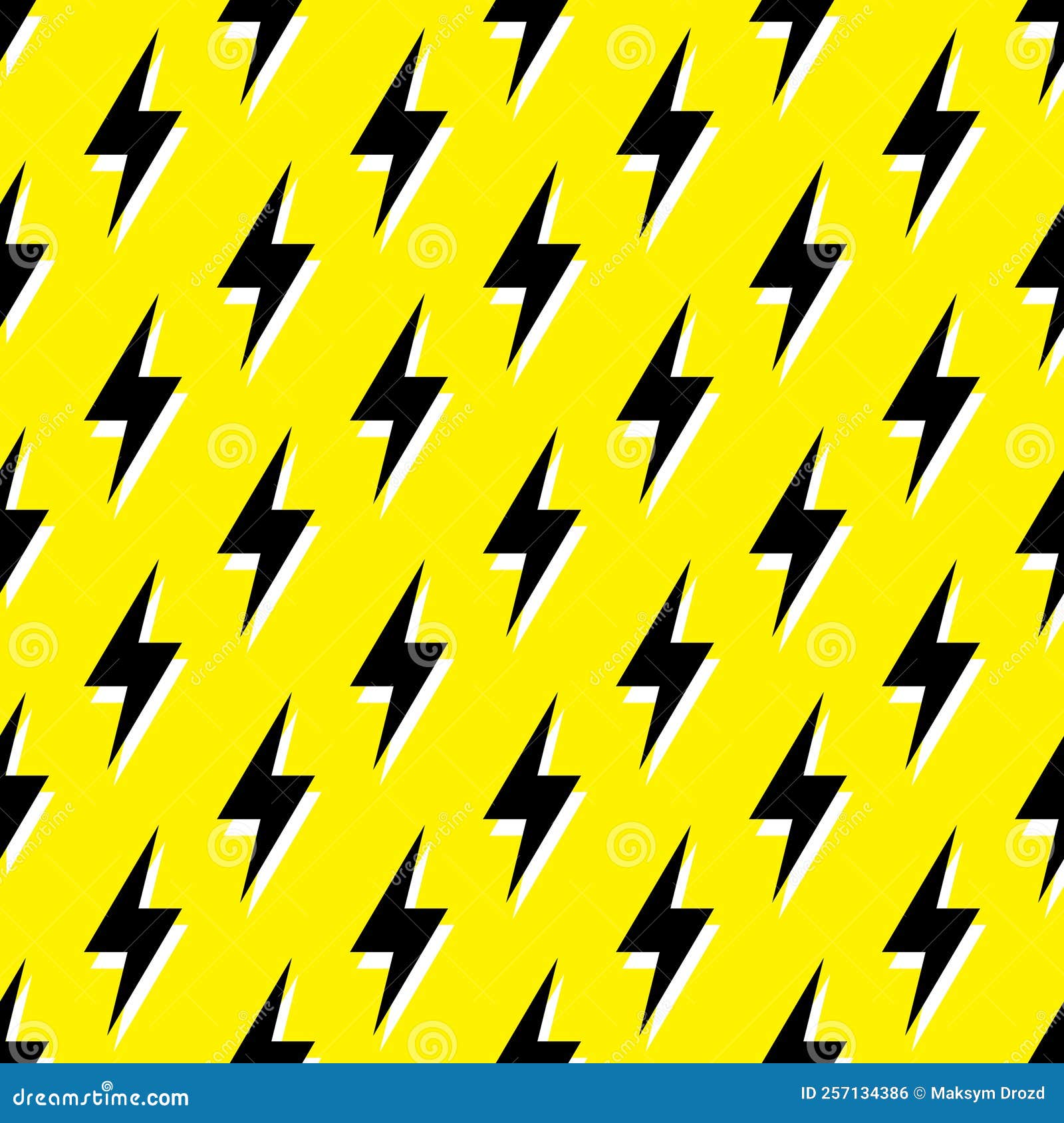 Yellow Seamless Pattern with Electric Lightning Bolts. Thunder Vector ...