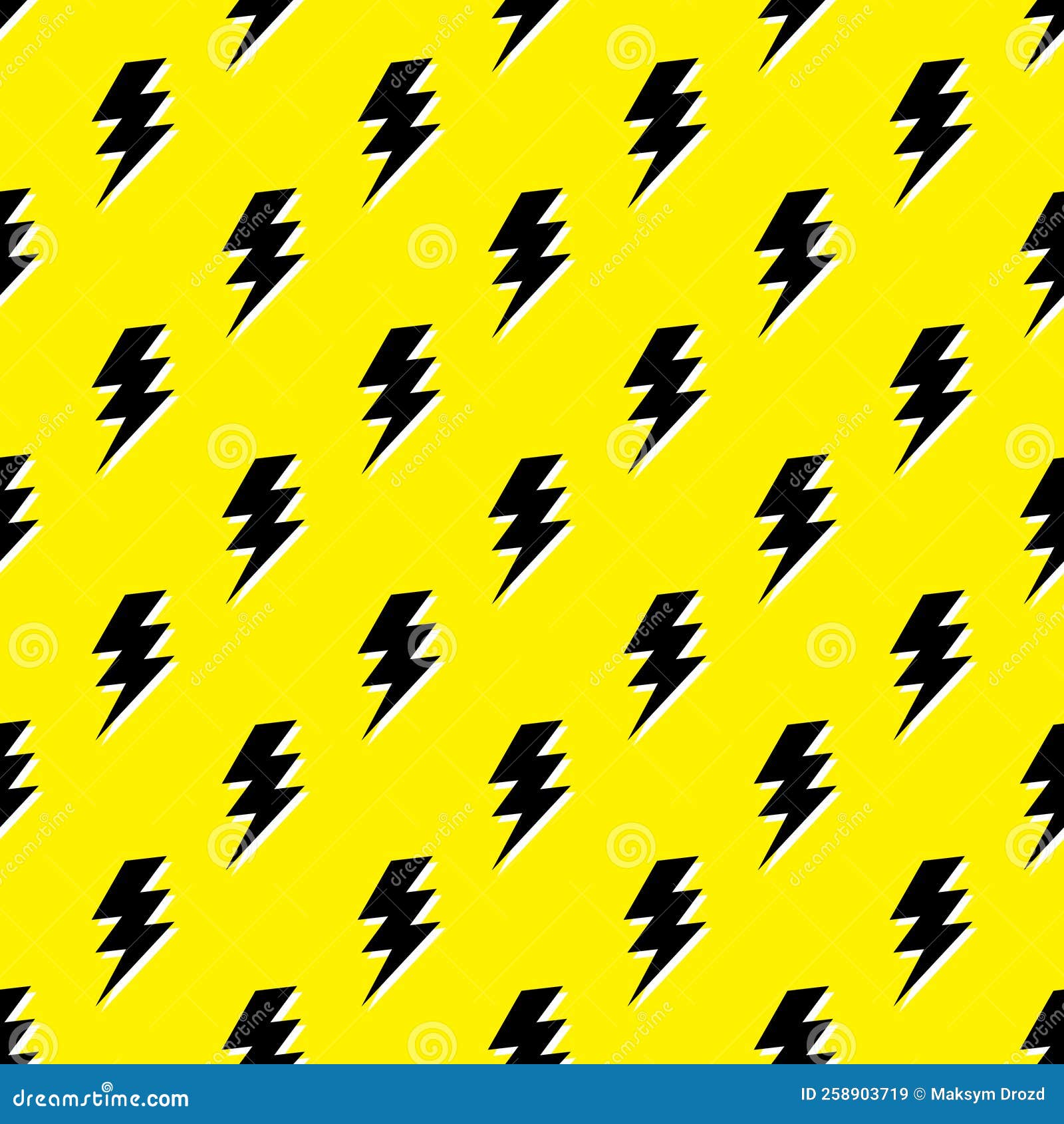 Yellow Seamless Pattern with Electric Lightning Bolts. Thunder Vector ...