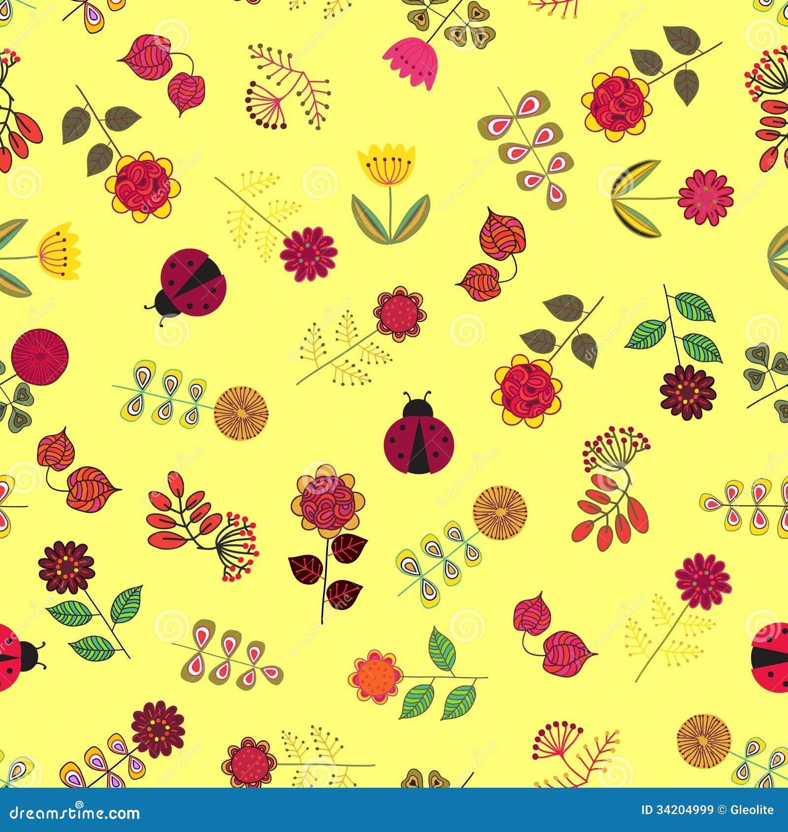 Yellow Seamless Pattern with Flowers Stock Vector - Illustration of ...